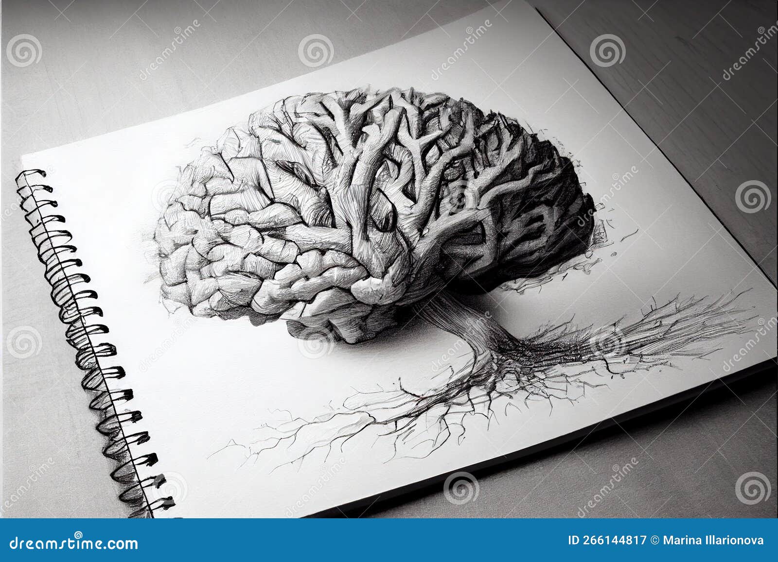 Brain Tree - Pencil Sketch on White Sheet of Paper AI Generated Stock ...