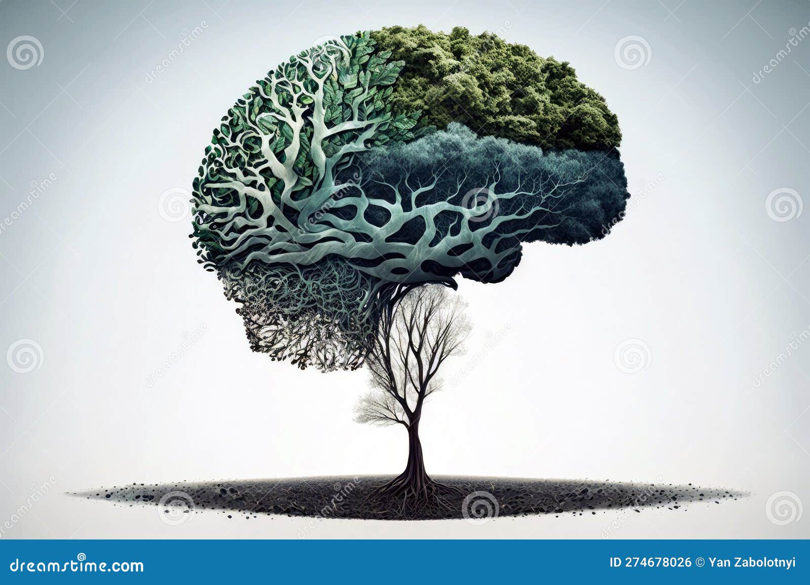 Brain With A Tree, Representing Sustainability. Generative AI Stock ...