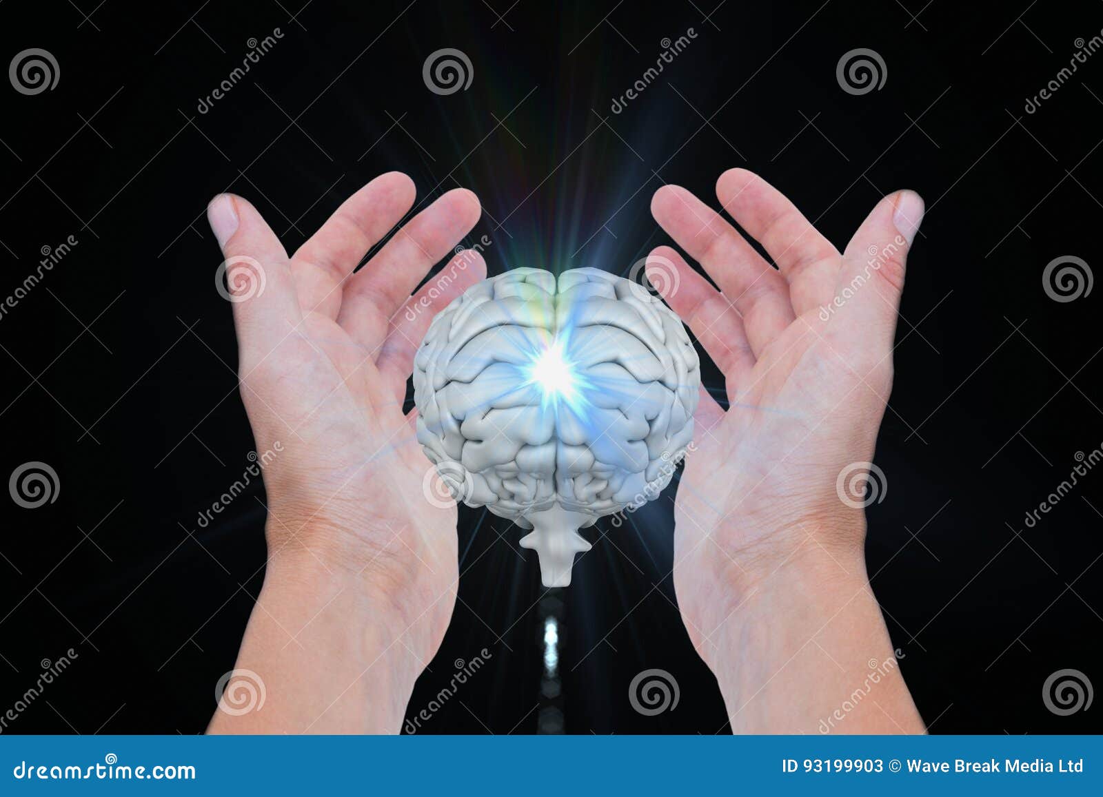 Brain between Two Hands with Black Background Stock Image - Image of ...