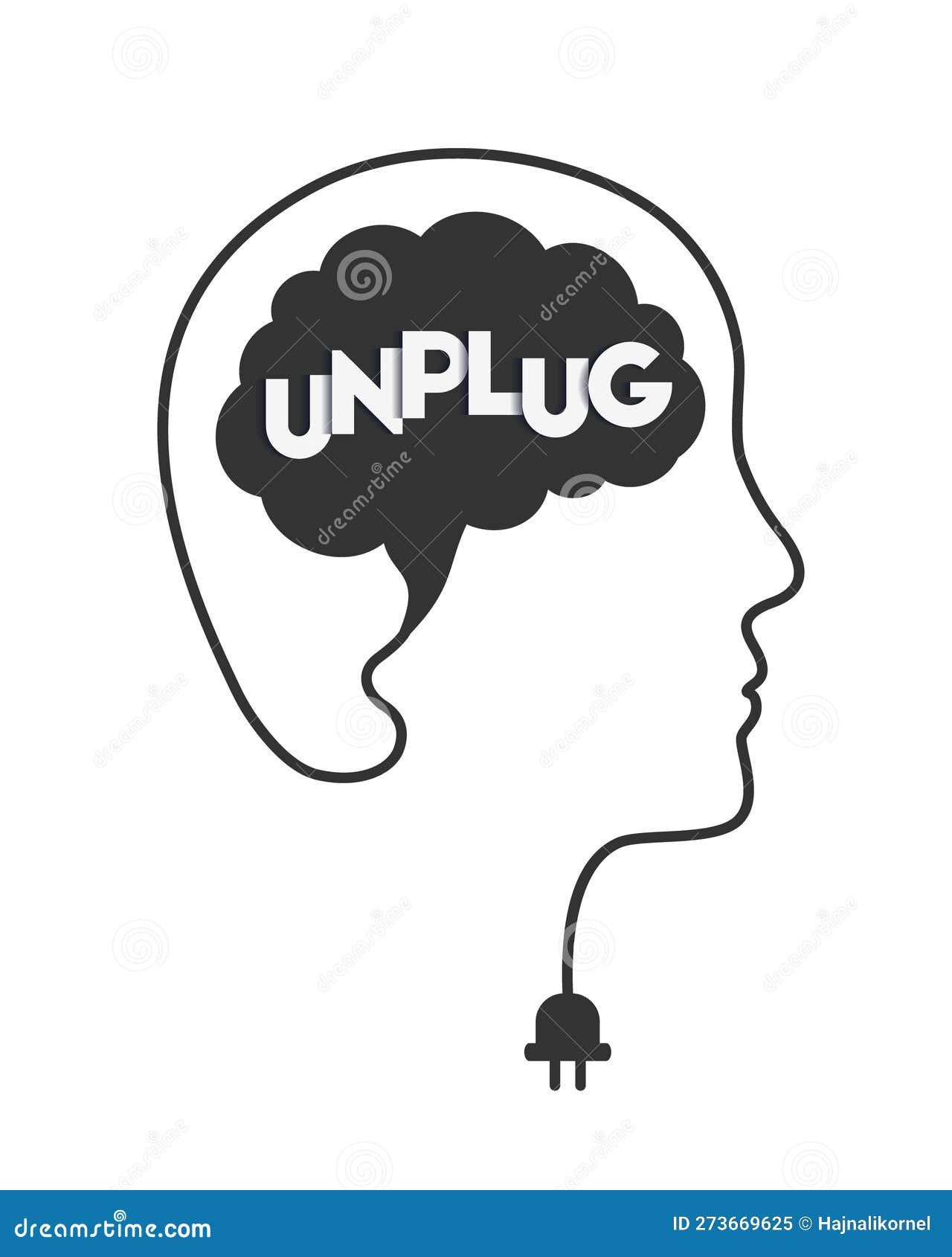 Brain Unplug and Disconnect Concept with Head, Brain, Letters, Cable ... Brain Unplug and Disconnect Concept with Head, Brain, Letters, Cable ...