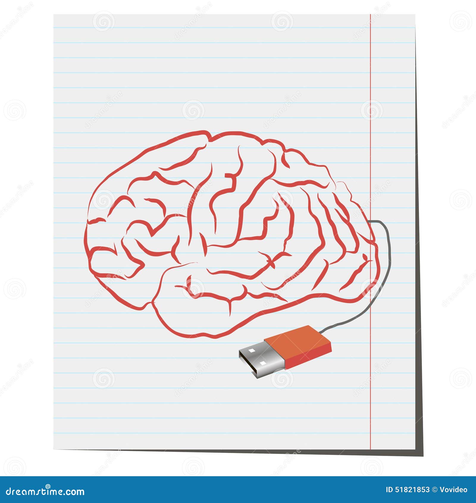 Brain with USB plug pen stock vector. Illustration of creativity - 51821853