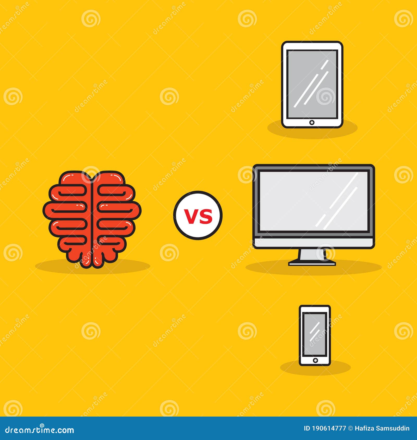 Brain Versus Technology. Vector Illustration Decorative Design Stock ...