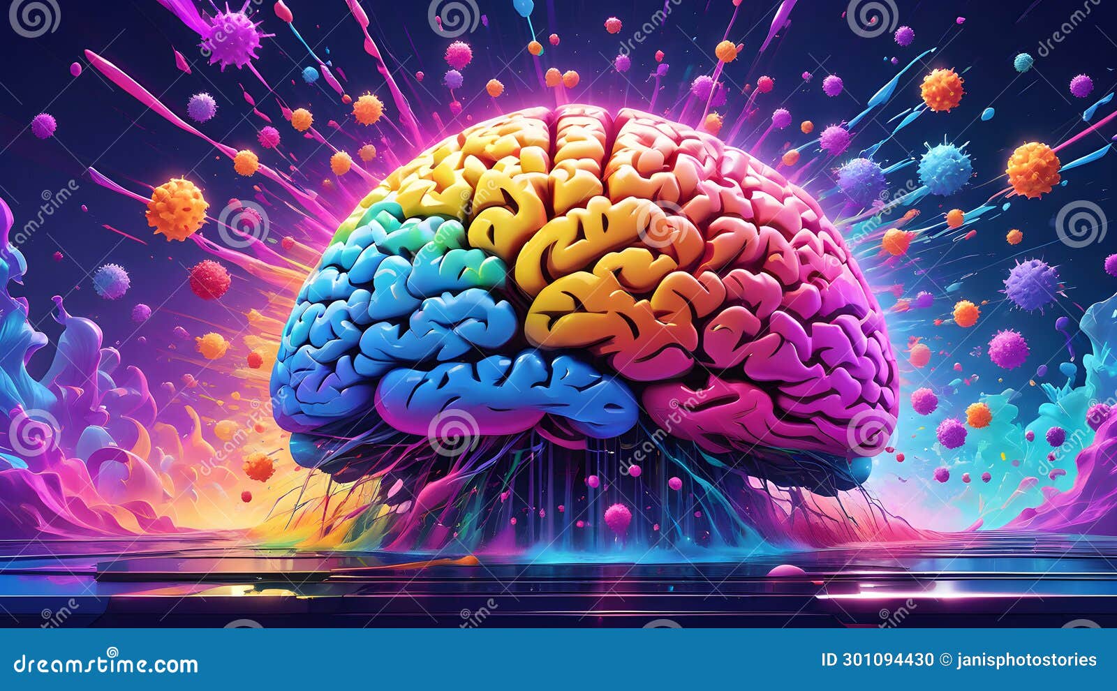 Brain Wash Digital Concept Brain Explosives Colorful Ideas Virus Infected Generative Ai Stock