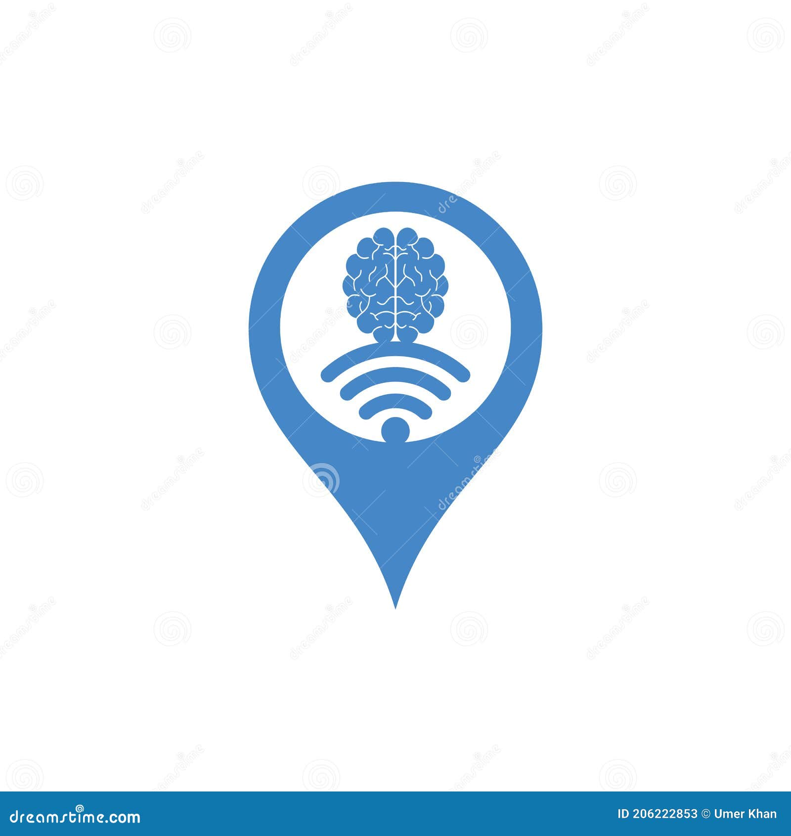 Brain and Wifi Map Pin Shape Concept Logo Design. Stock Vector ...
