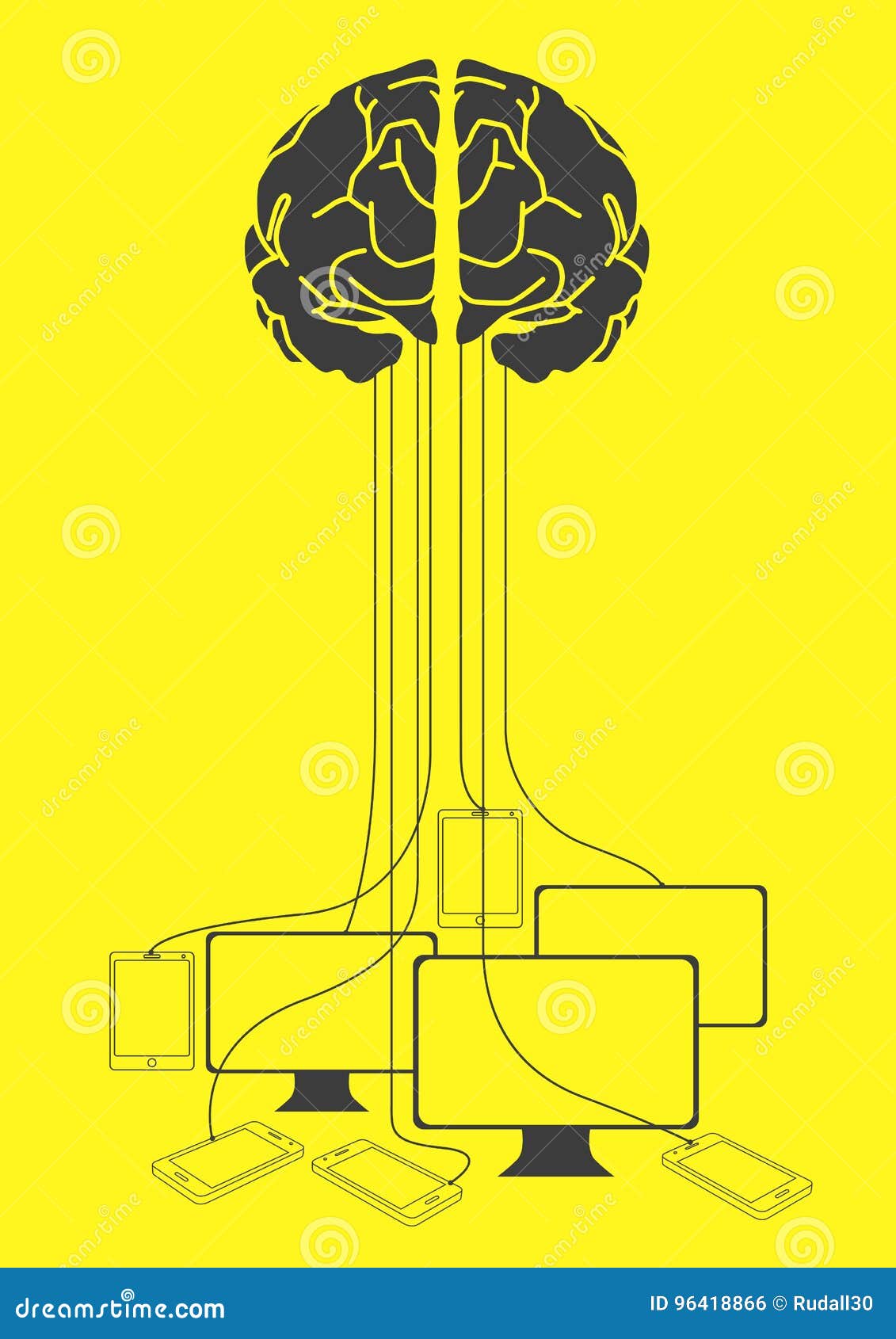 Brain Wire Connected To Electronic Devices Stock Vector - Illustration ...