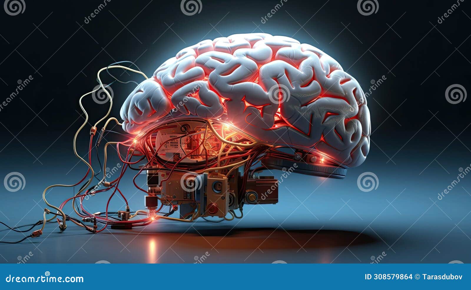 Brain Wired To Computer. Cyber Future and Artificial Intelligence ...