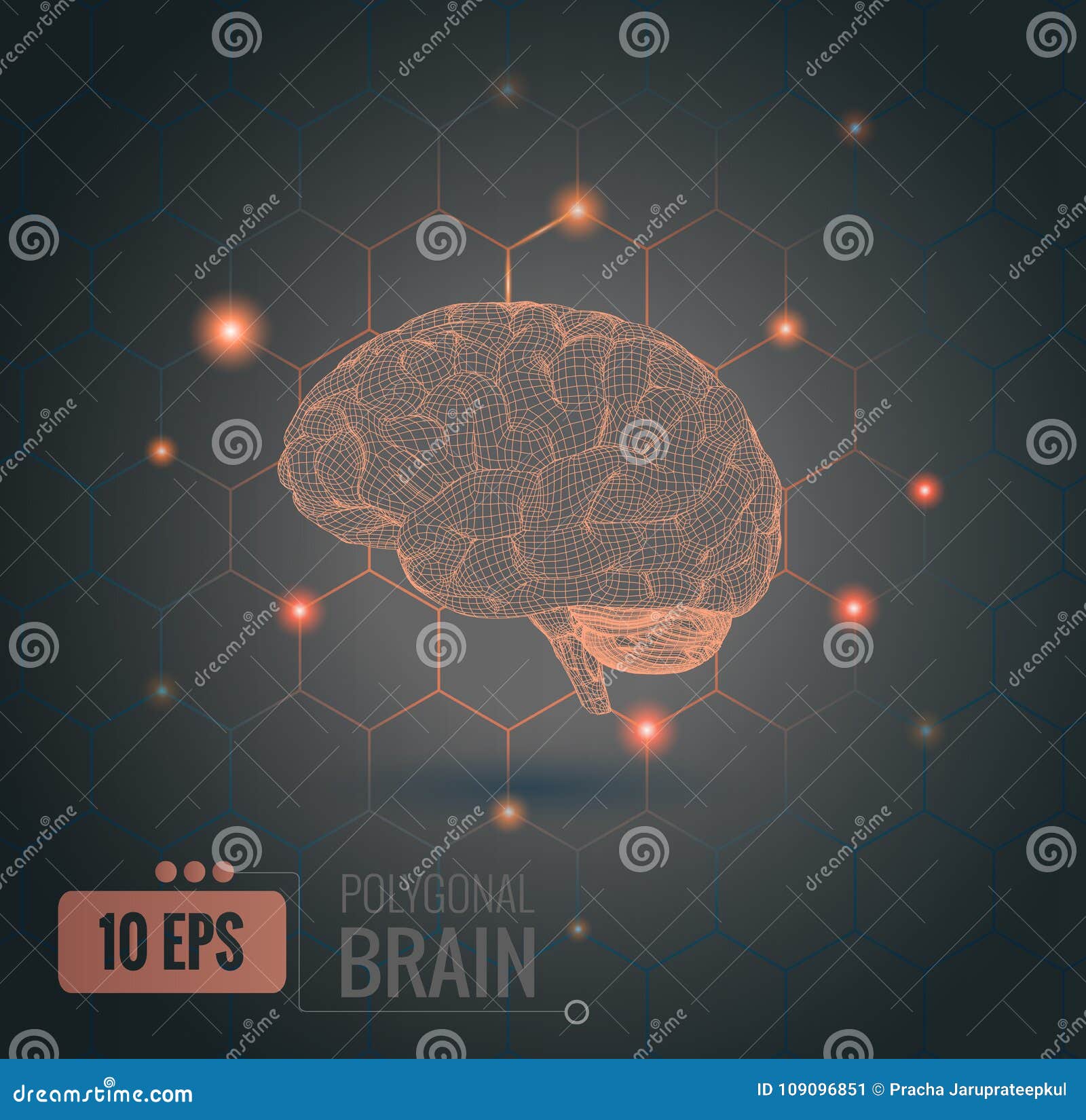 Brain Wireframe on Connected Dots BG Stock Vector - Illustration of ...