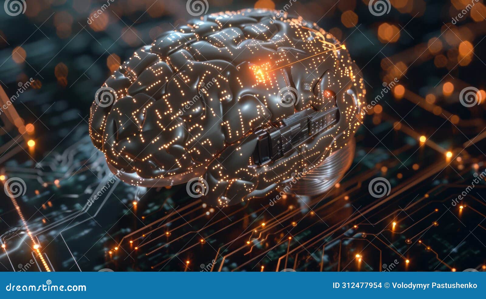 A Brain with Wires and Circuits on Top Stock Photo - Image of padlock ...