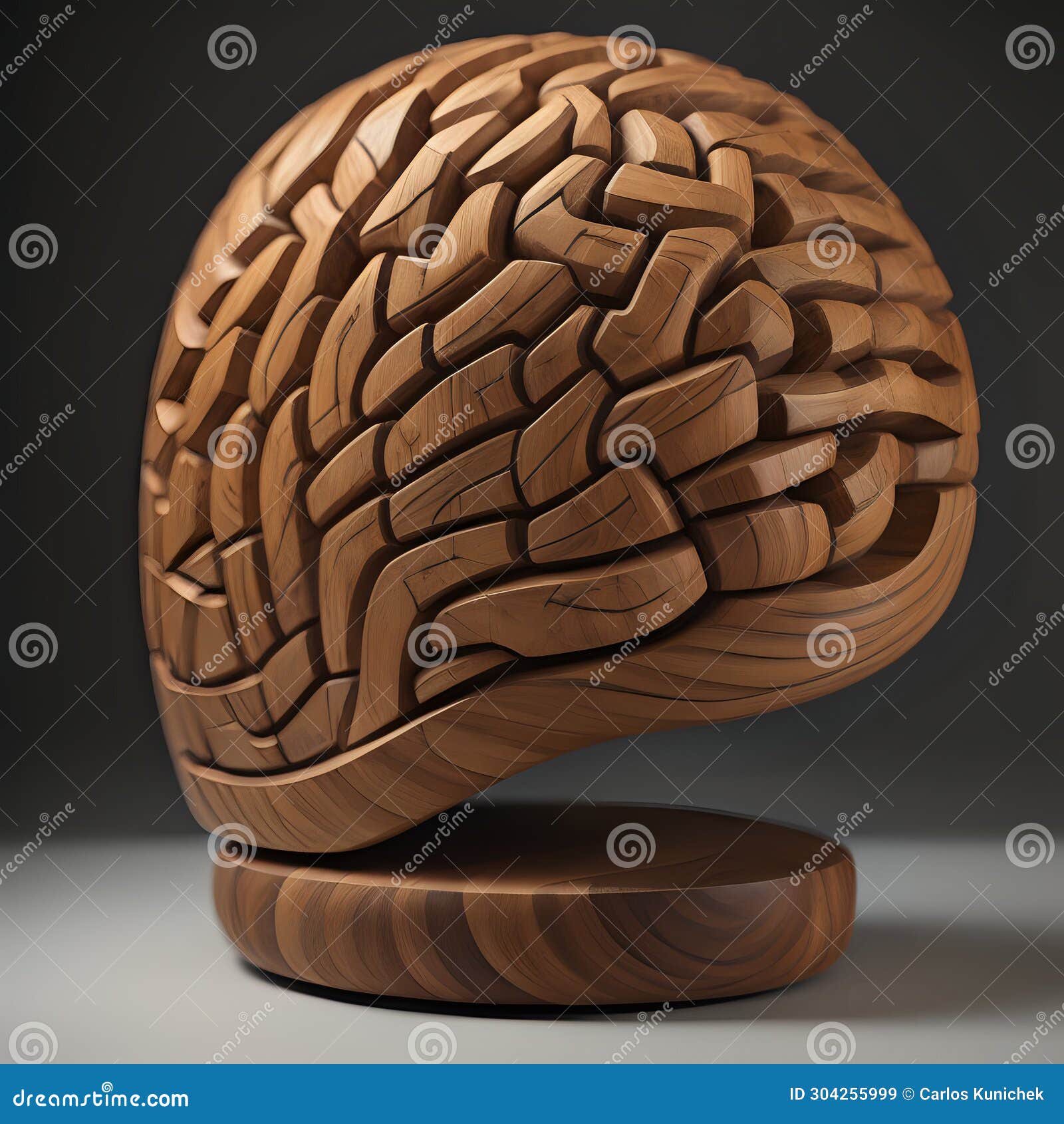 Brain Wood Carving 3D Image - Generated by Ai Stock Illustration - Illustration of design ...