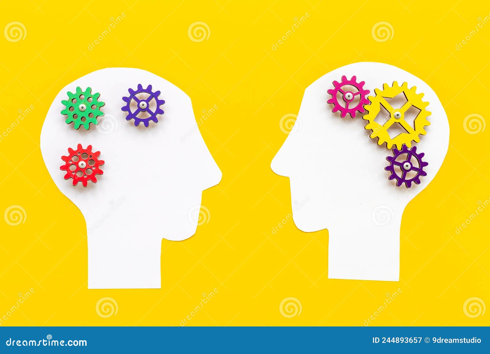 Brain Work - Gears on Two Paper Human Heads. Teamwork Concept Stock ...