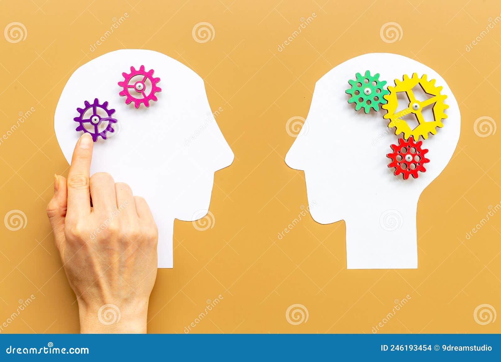 Brain Work - Gears on Two Paper Human Heads. Teamwork Concept Stock ...