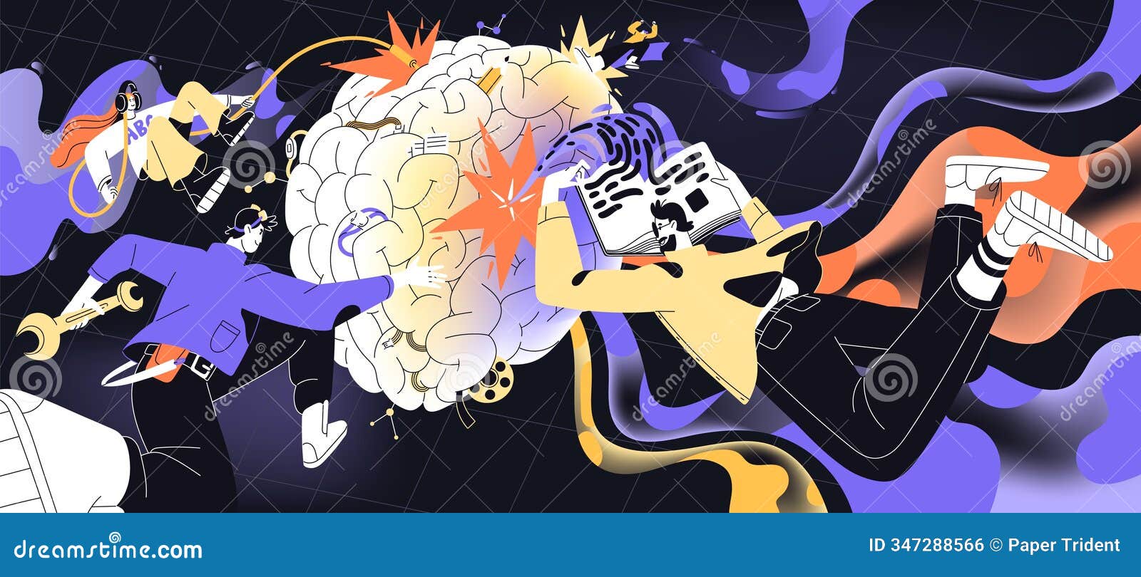 Brain Work, Brainstorming. 3D Pink Brain, Gears. Vector Concept Of Work Principles ...