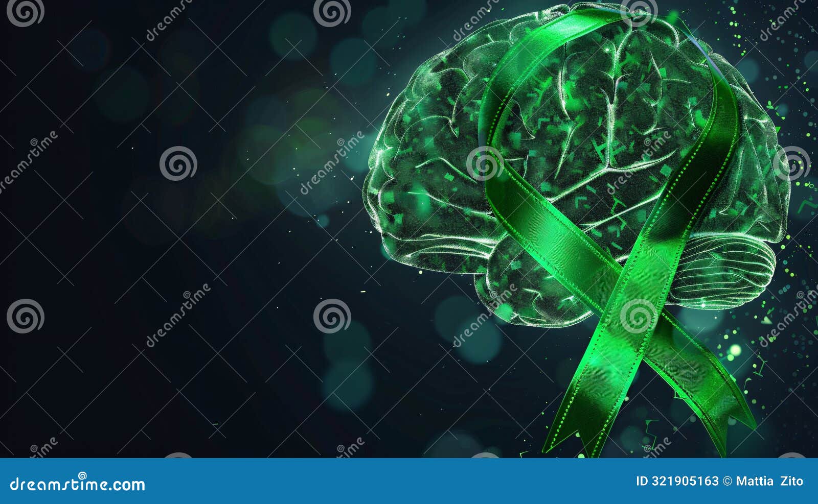A Brain Wrapped in Light and Green Ribbon Stock Image - Image of brain ...