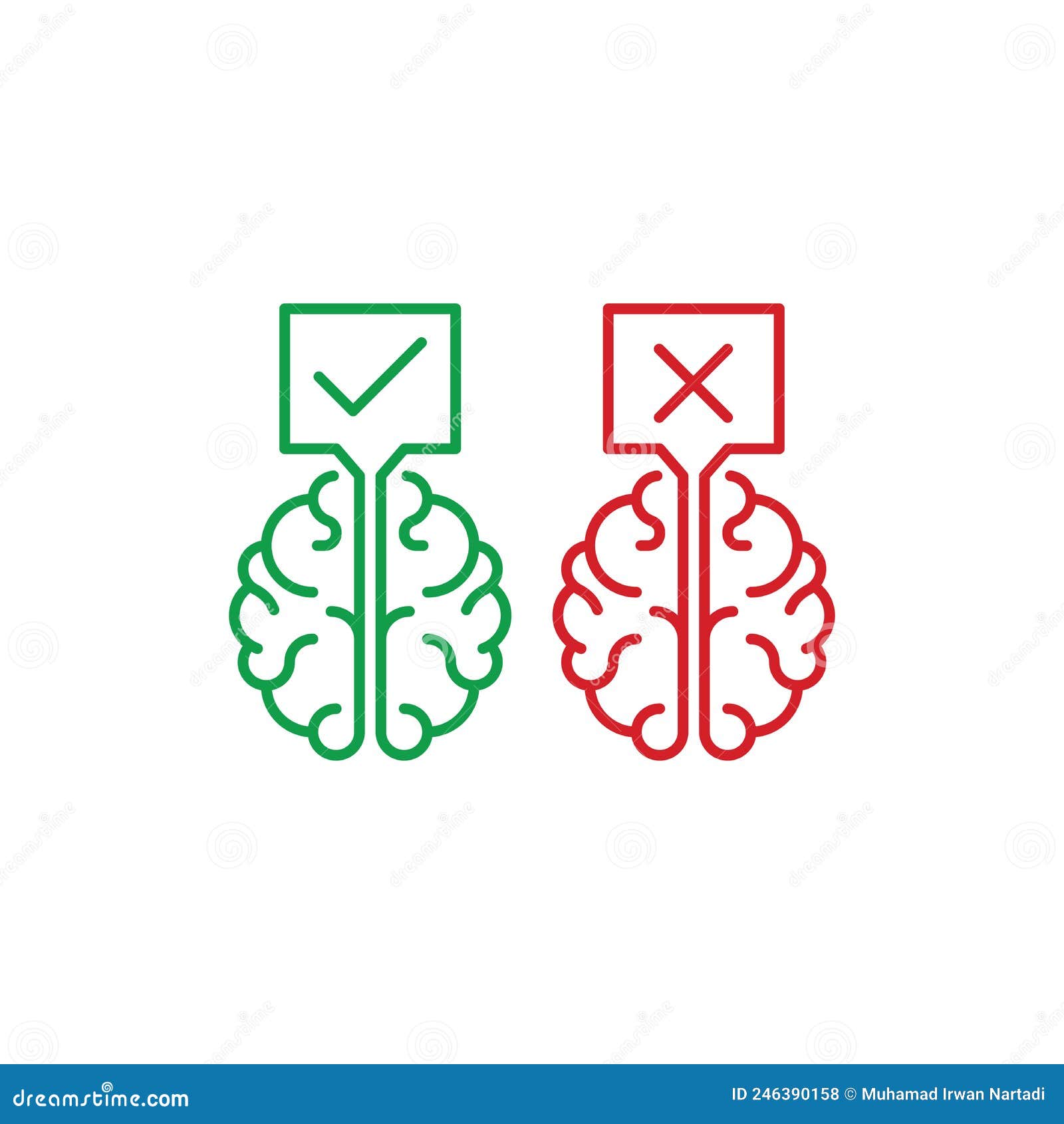 Brain with Yes or No, Deal or No Deal Mind. Vector Outline Icon ...