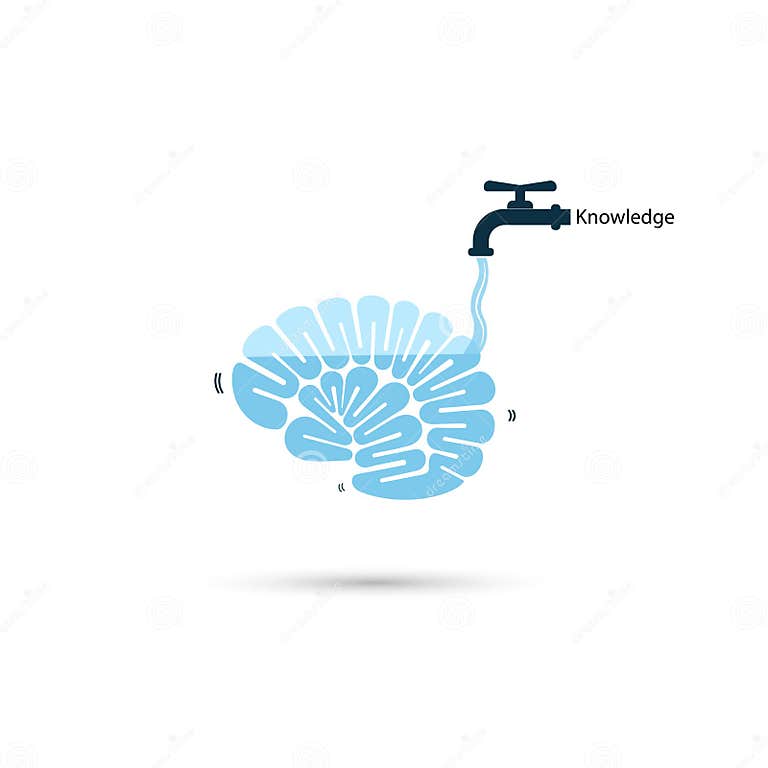 Brains Icon and Water Tap Symbol with Knowledge Filling Concept. Stock ...