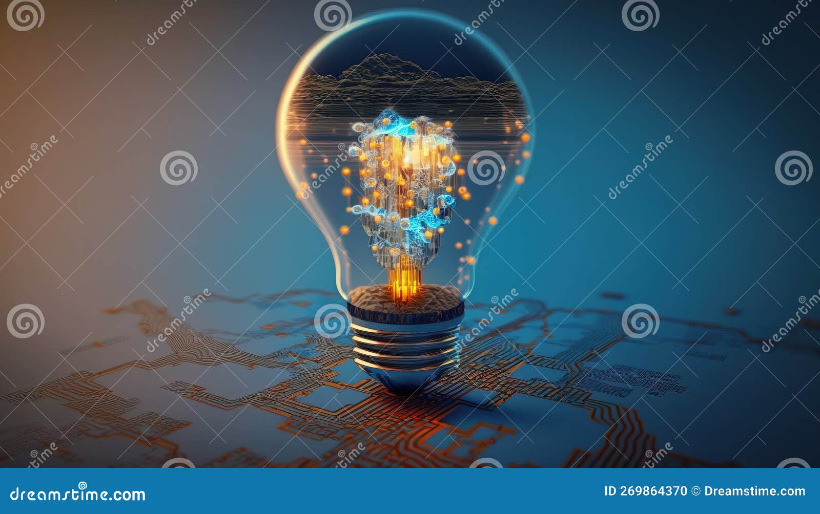Brains Inside Light Bulb. Artificial Intelligence Digital Concept ...