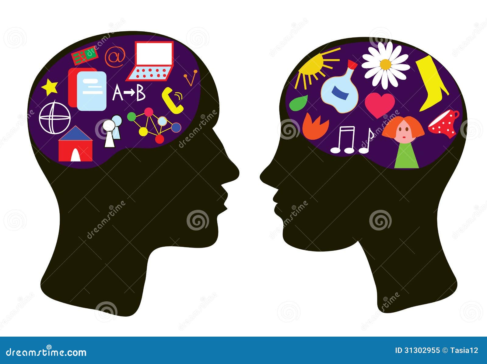 Brains of Man and Woman - Thinking Concept Stock Vector - Illustration ...