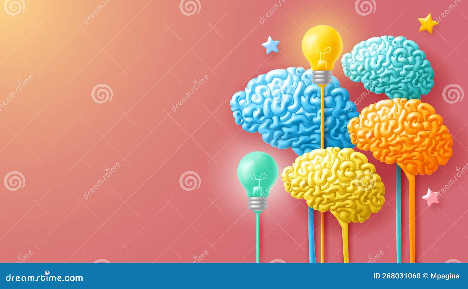 Brainstorm Background with 3d Brains and Lightbulbs Stock Vector ...