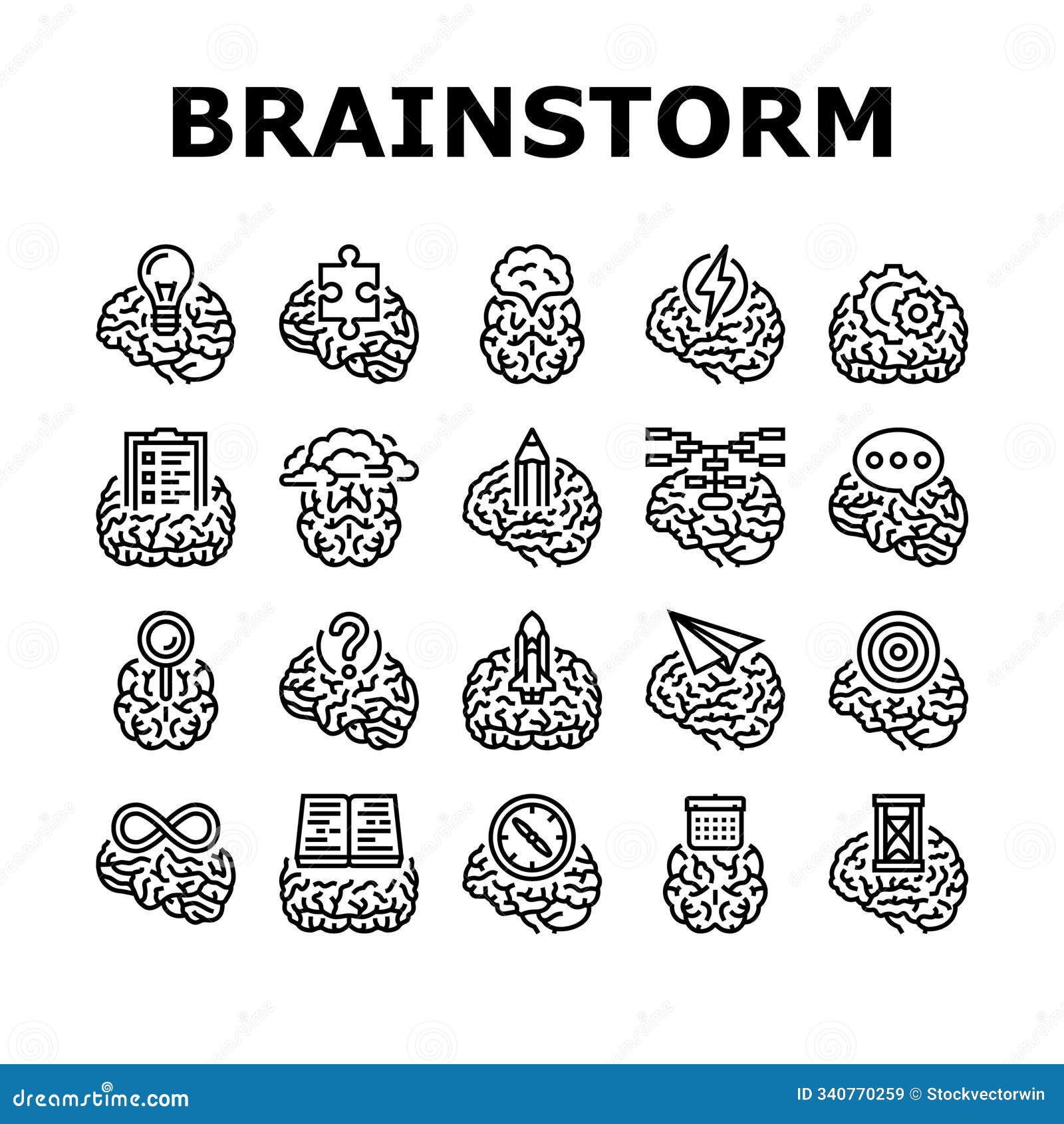 Brainstorm Business Team Think Icons Set Vector Stock Vector ...