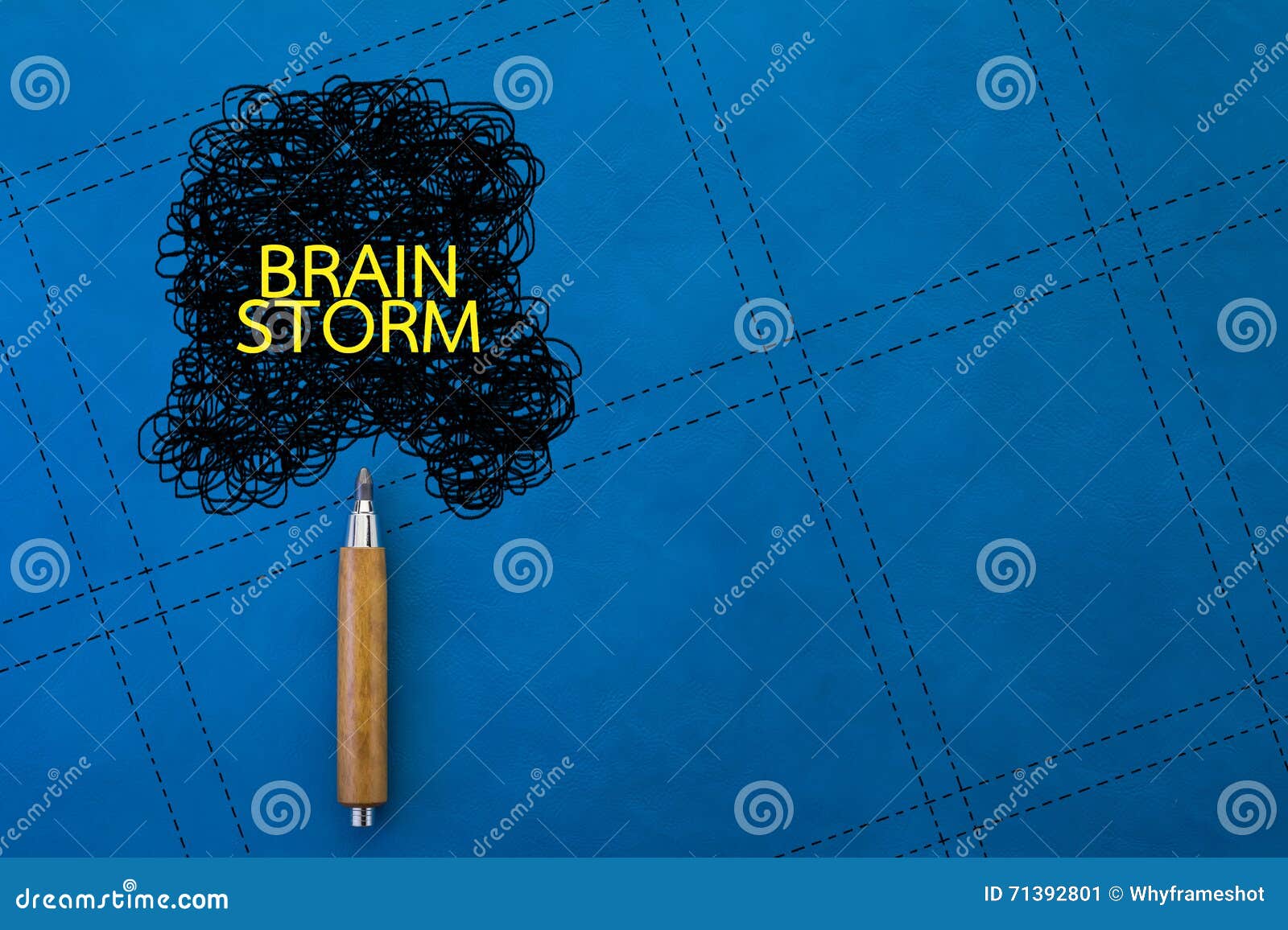 Brainstorm Concept with Pencil and Doodle on Blue Background Stock ...