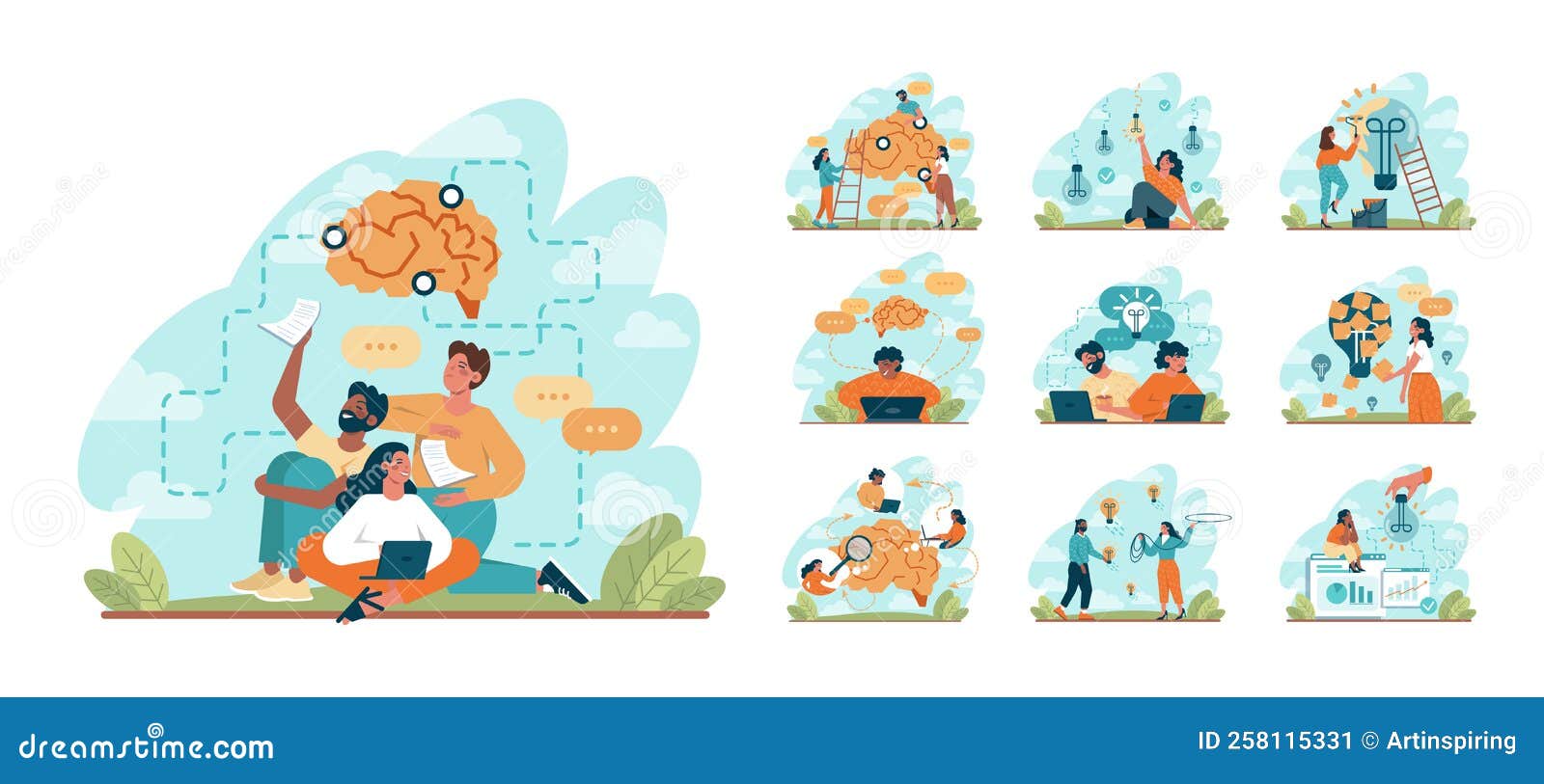 Brainstorm Concept Set. New Idea or Problem Solution Generation Stock ...