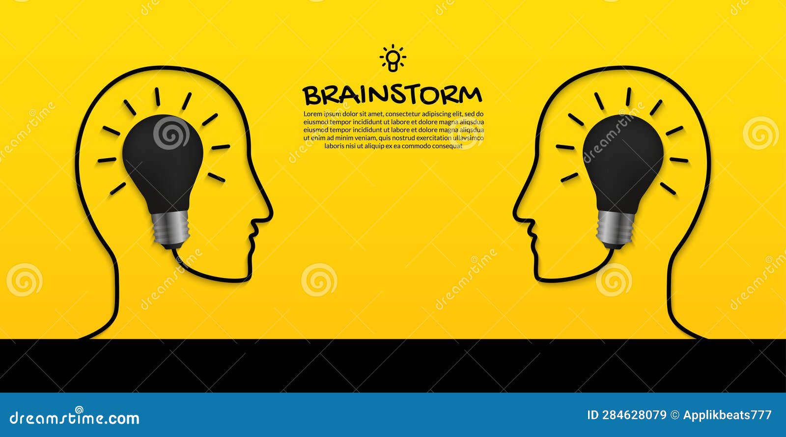 Brainstorm Concept Two Human Heads with Light Bulb on Yellow Background ...
