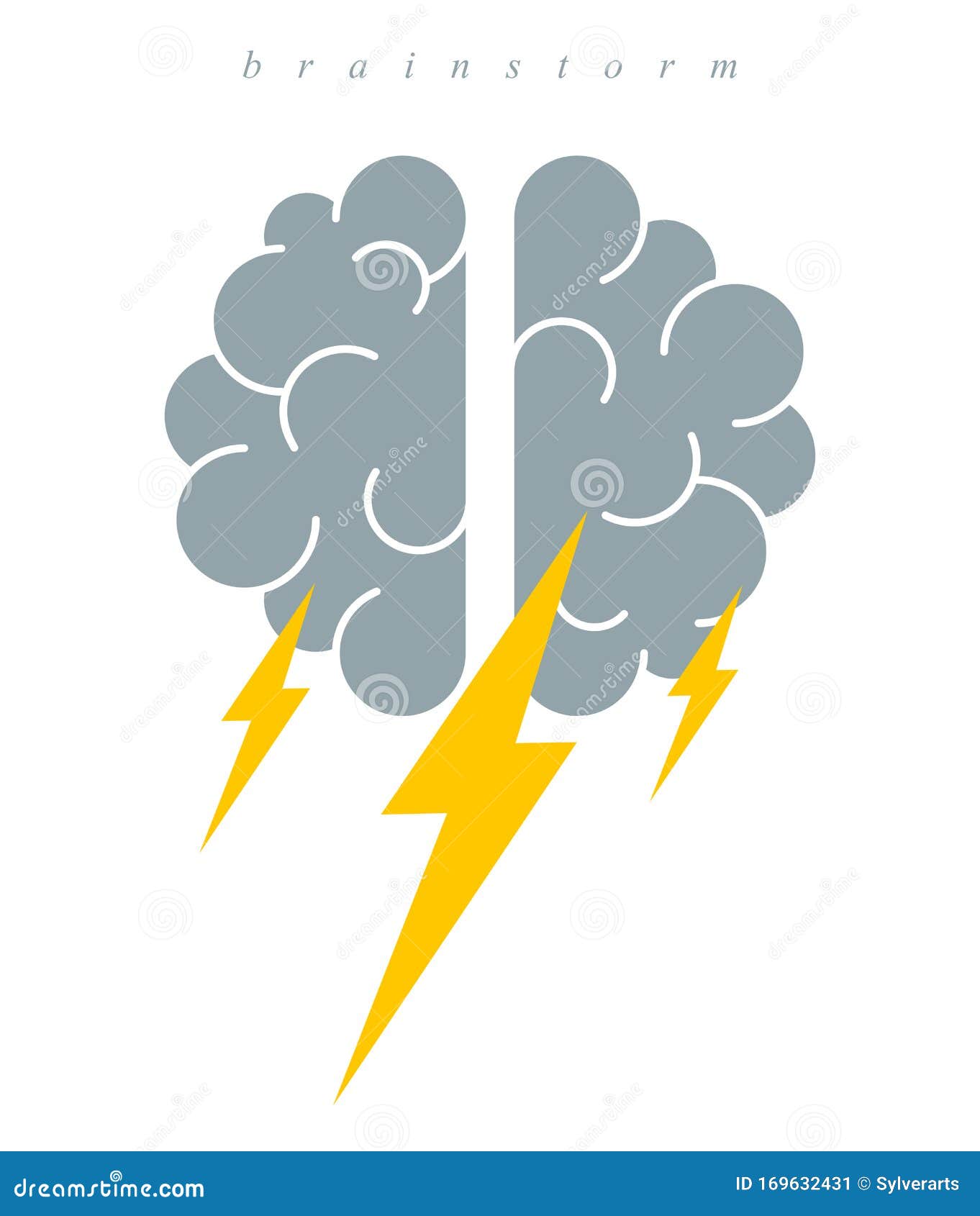 Brainstorm Concept Vector Logo or Icon, Human Brain and Lightning Bolt ...