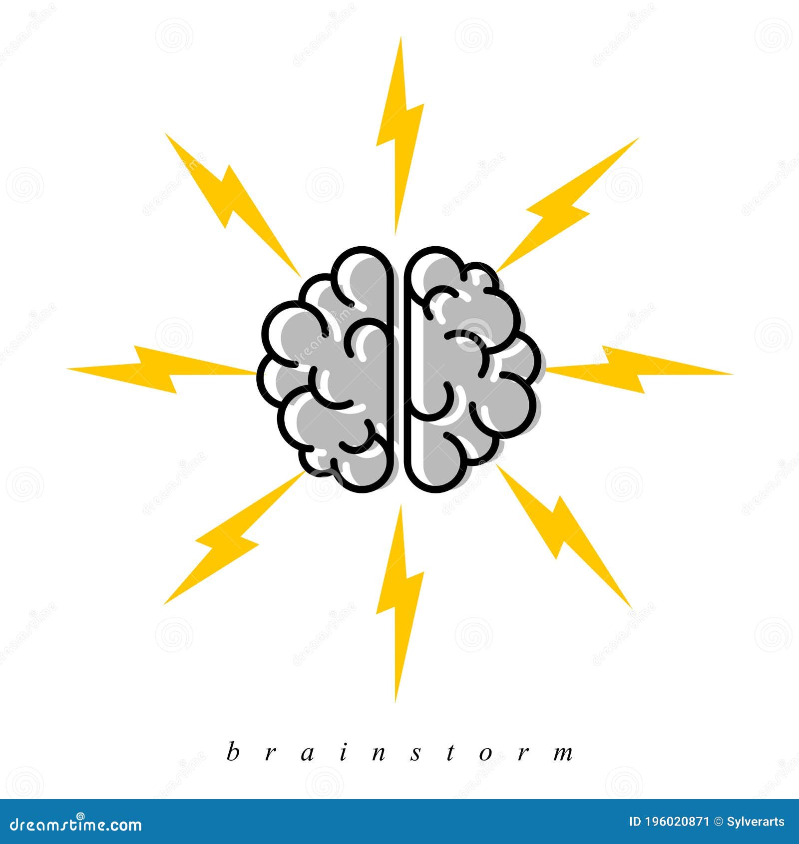 Brainstorm Concept Vector Logo or Icon, Human Brain and Lightning Bolt ...