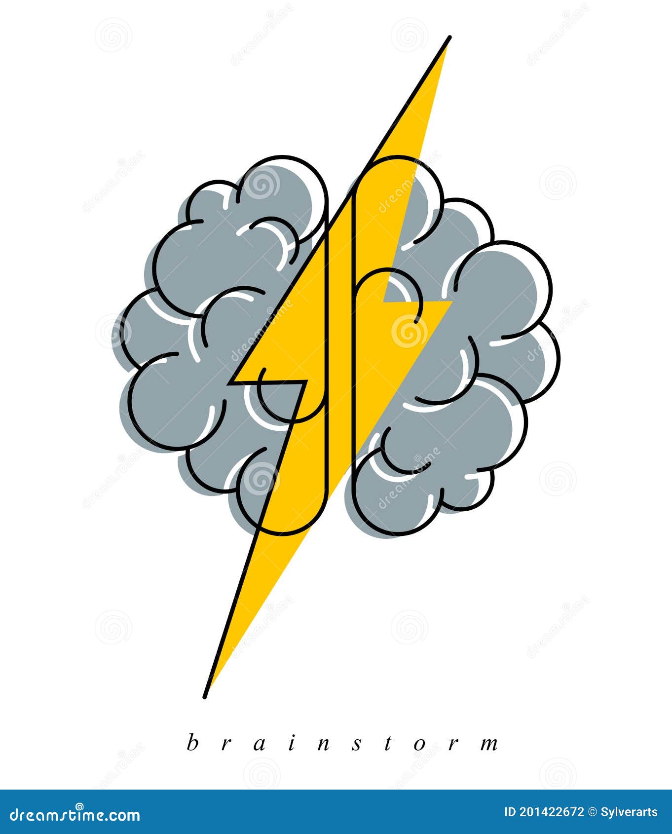Brainstorm Concept Vector Logo or Icon, Human Brain and Lightning Bolt ...