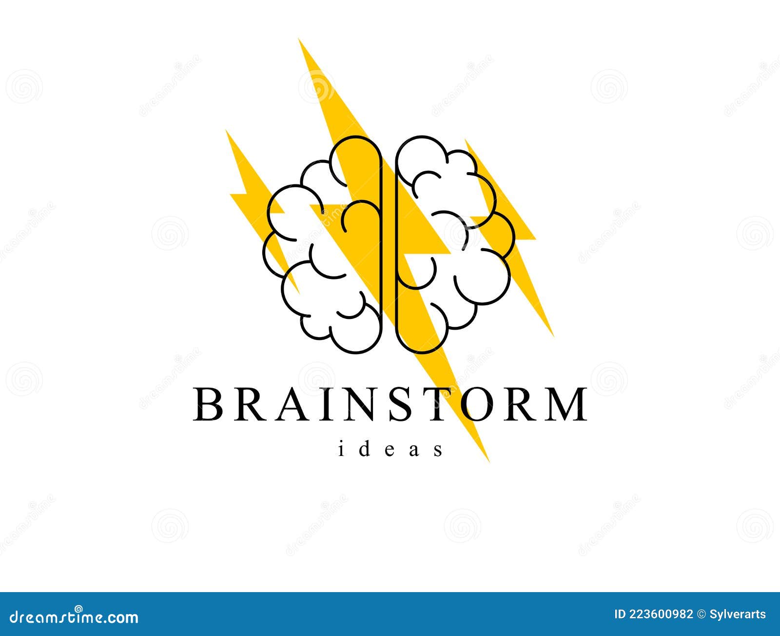 Brainstorm Concept Vector Logo or Icon, Human Brain and Lightning Bolt ...