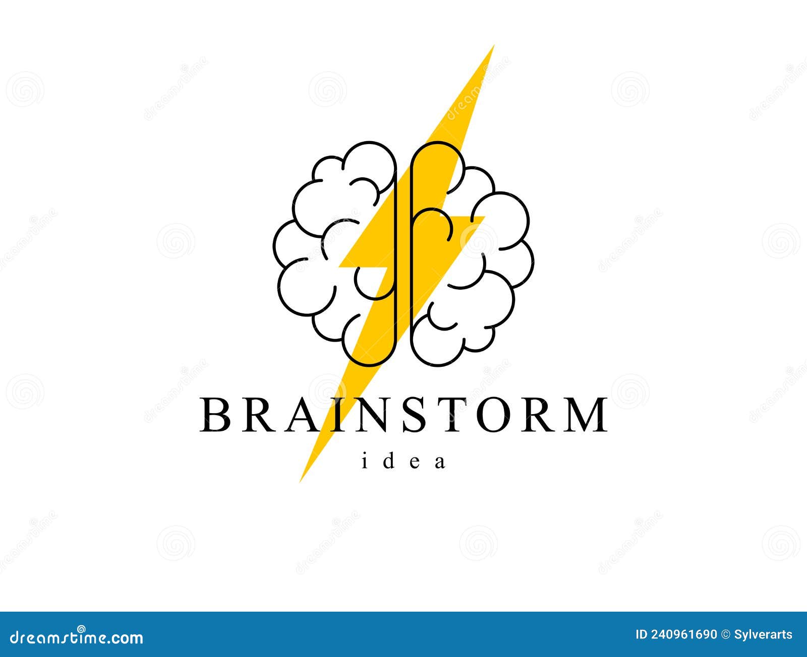 Brainstorm Concept Vector Logo or Icon, Human Brain and Lightning Bolt ...