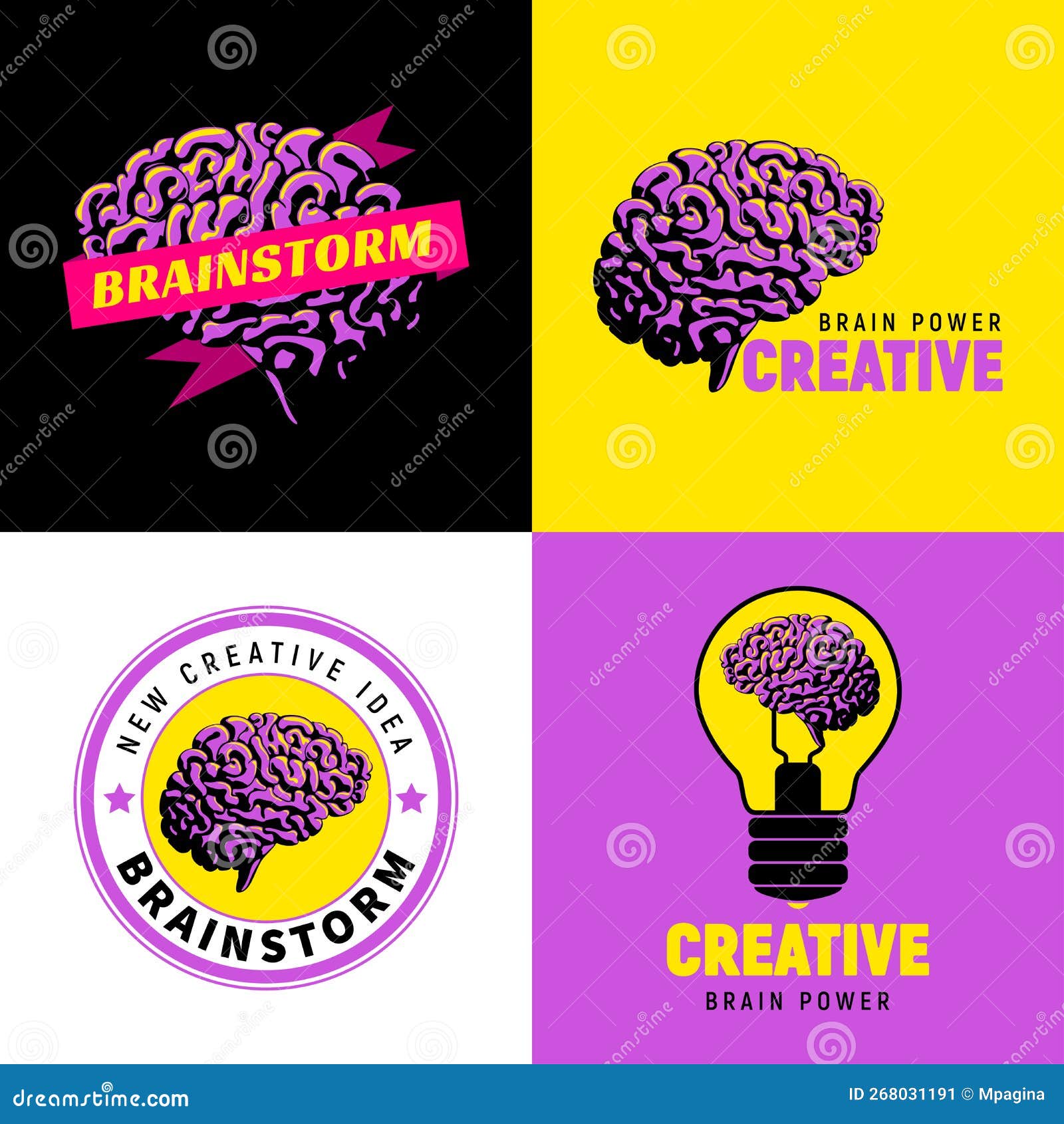 Brainstorm Creative Emblem Set with Brain Stock Vector - Illustration ...