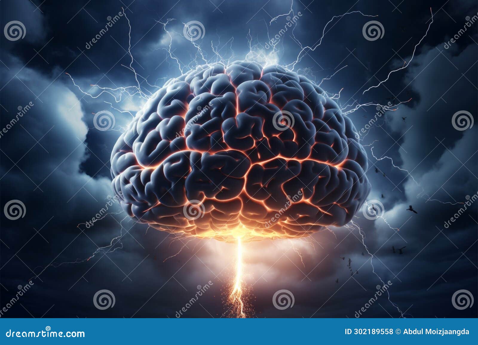 Brainstorm Depicted with Brain in Stormy Clouds and Lightning Stock ...
