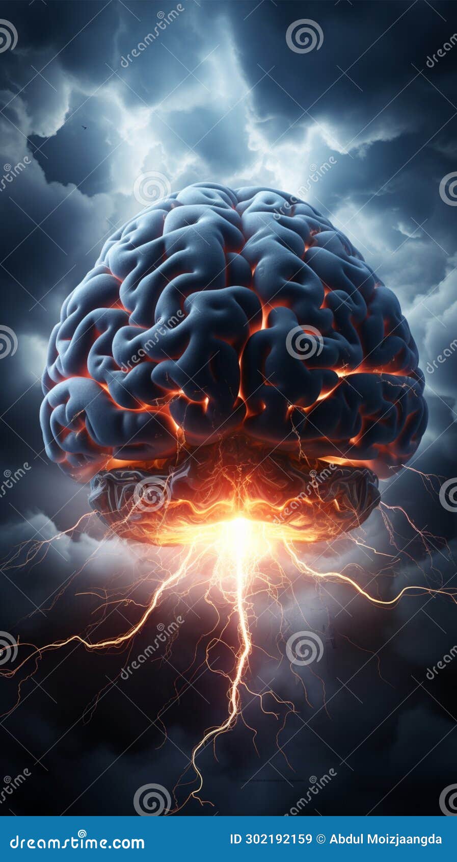 Brainstorm Depicted with Brain in Stormy Clouds and Lightning Stock ...