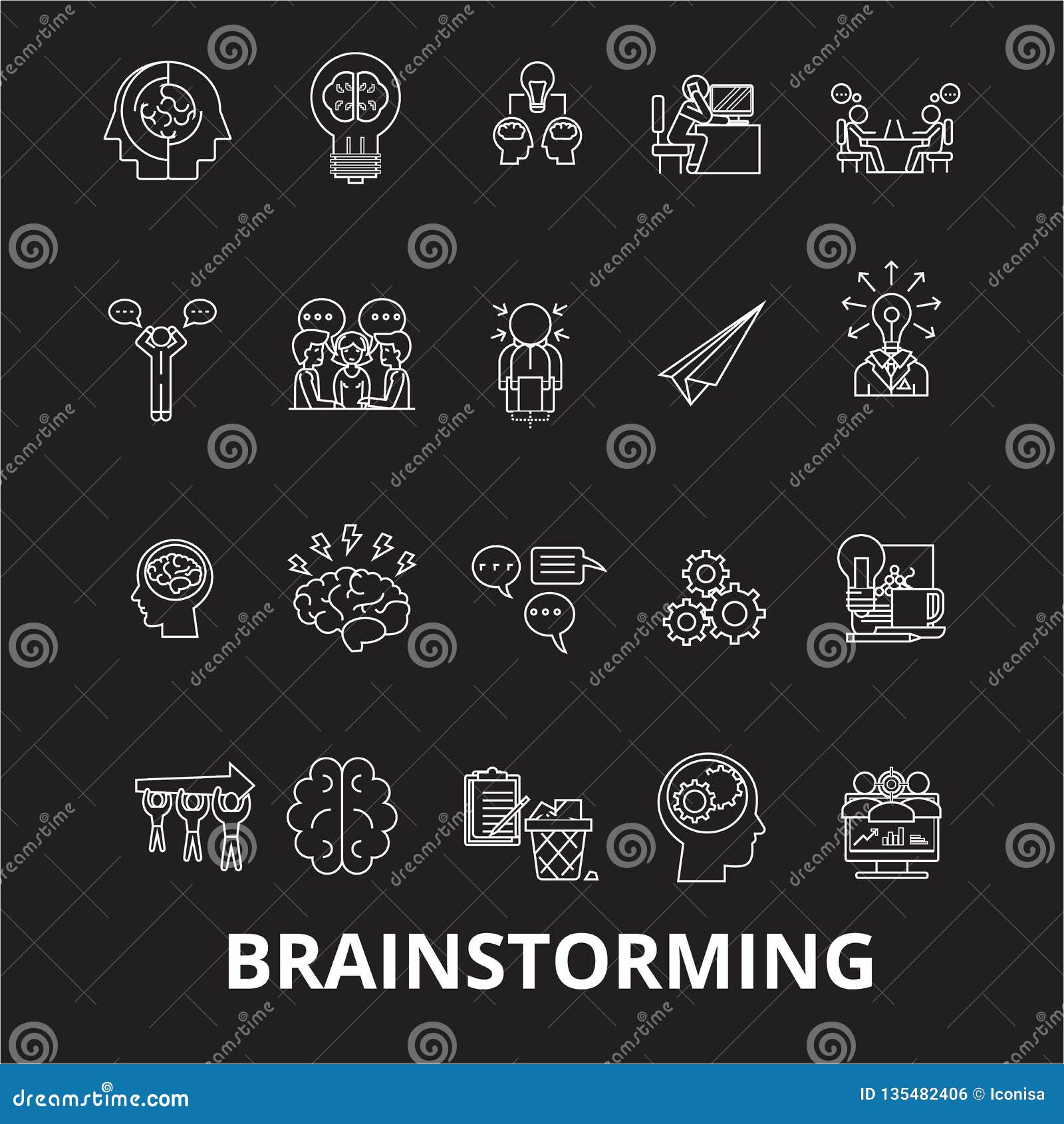 Brainstorm Editable Line Icons Vector Set on Black Background ... Brainstorm Editable Line Icons Vector Set on Black Background ...