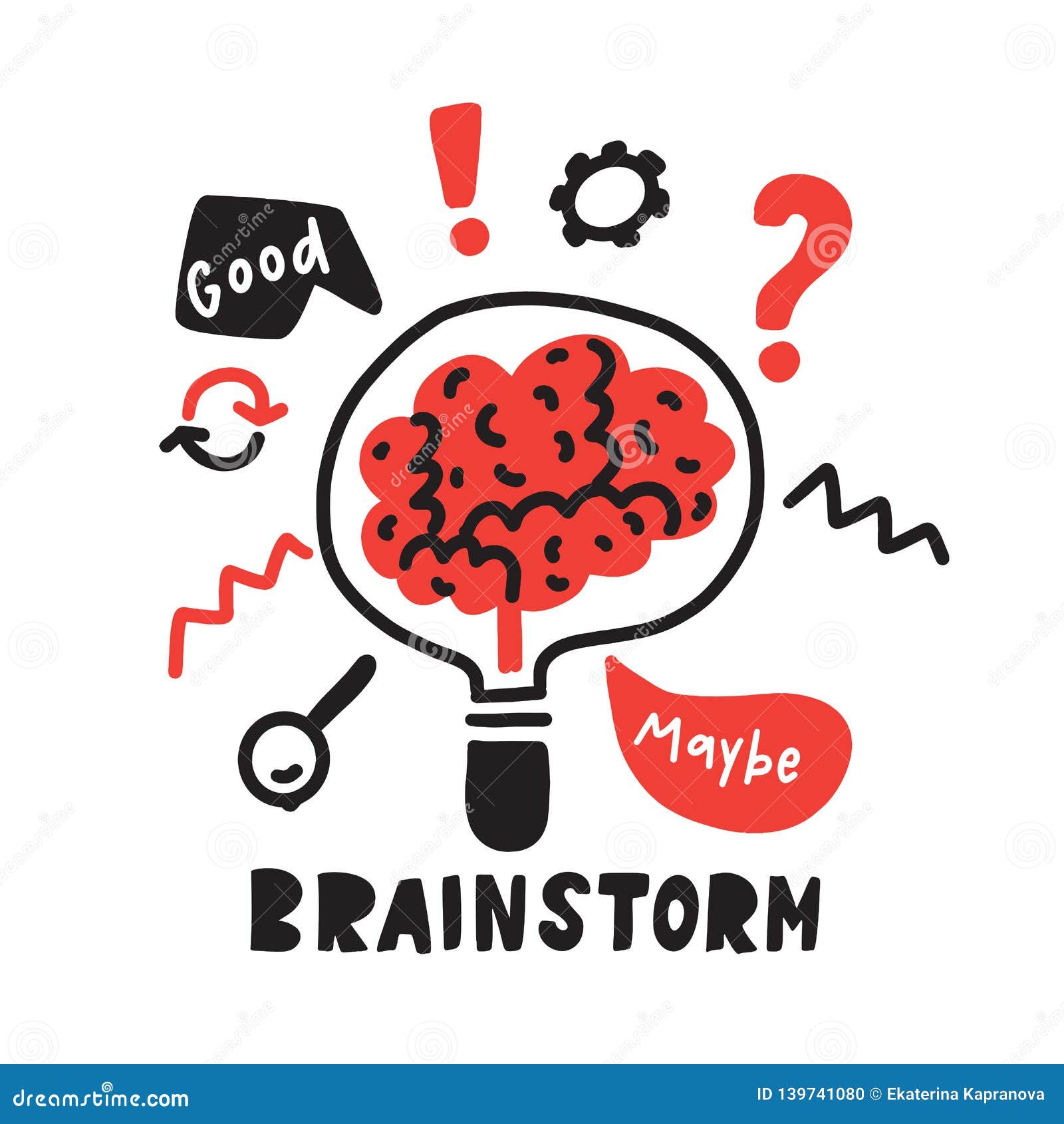 Brainstorm. Funny Hand Drawn Illustration Of Brainstorming Process ...