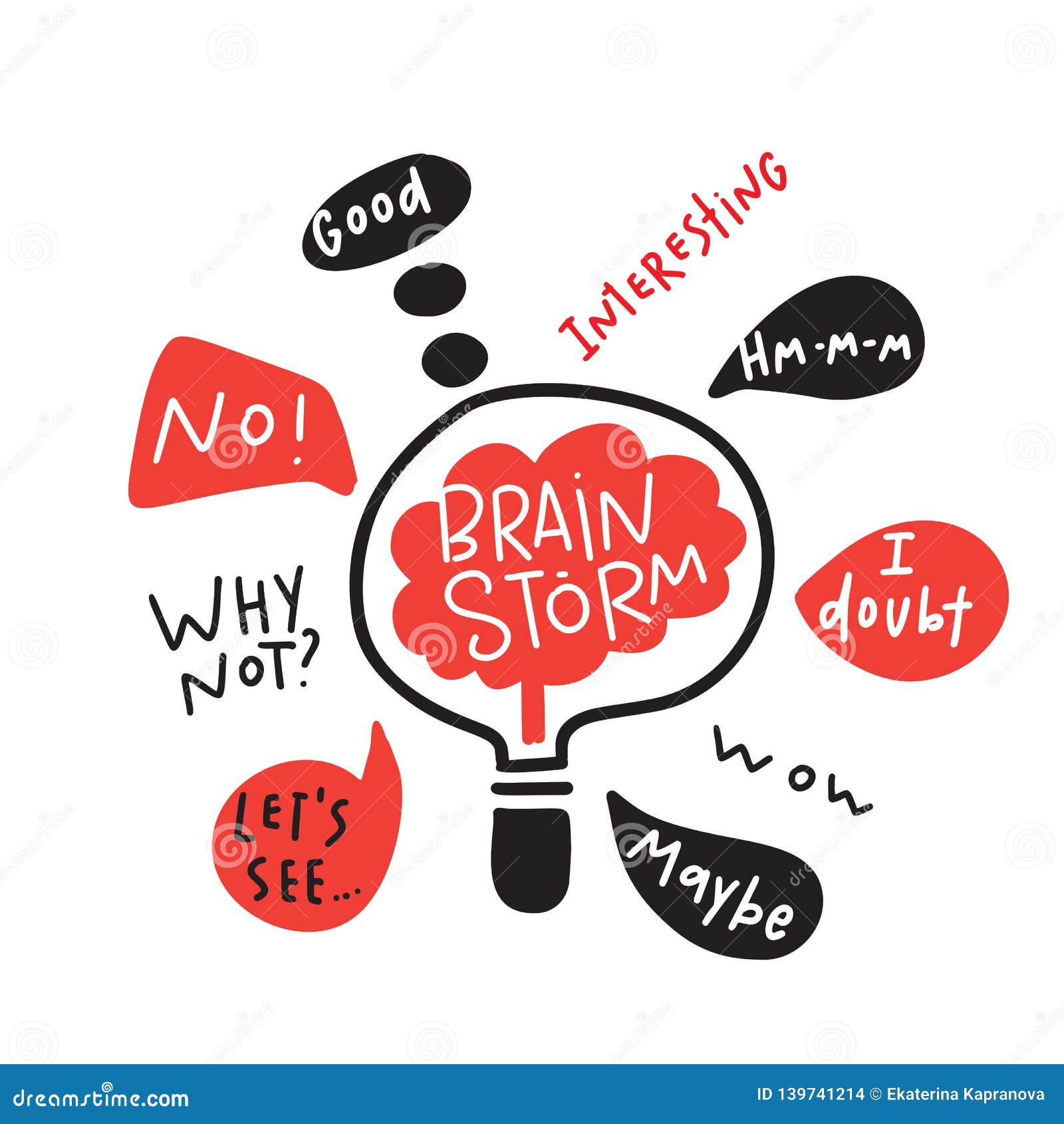 Brainstorm. Funny Hand Drawn Illustration of Brainstorming Process ...