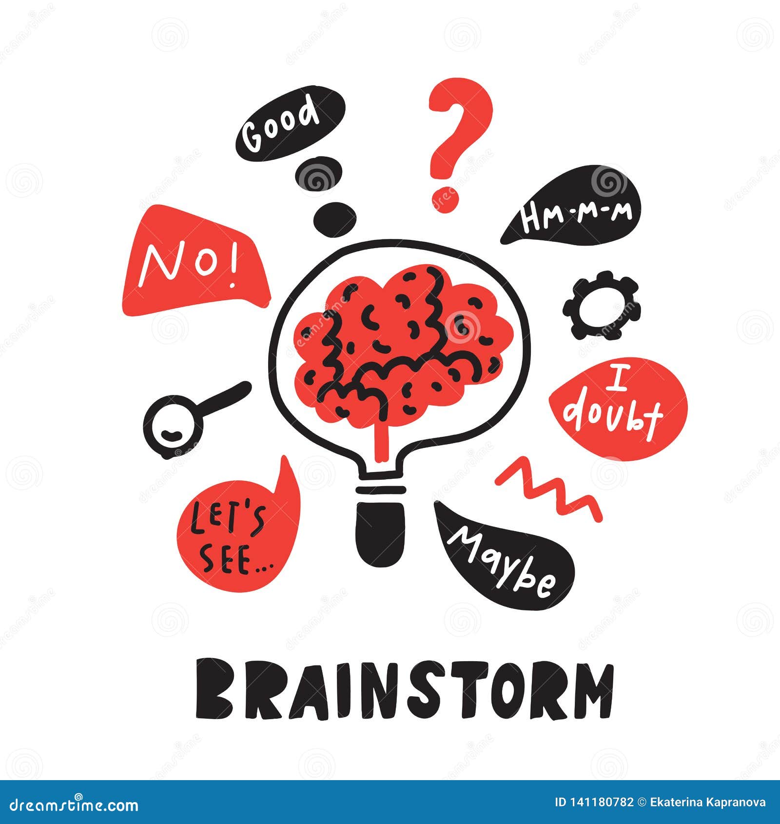 Brainstorm. Funny Hand Drawn Illustration Of Brainstorming Process ...