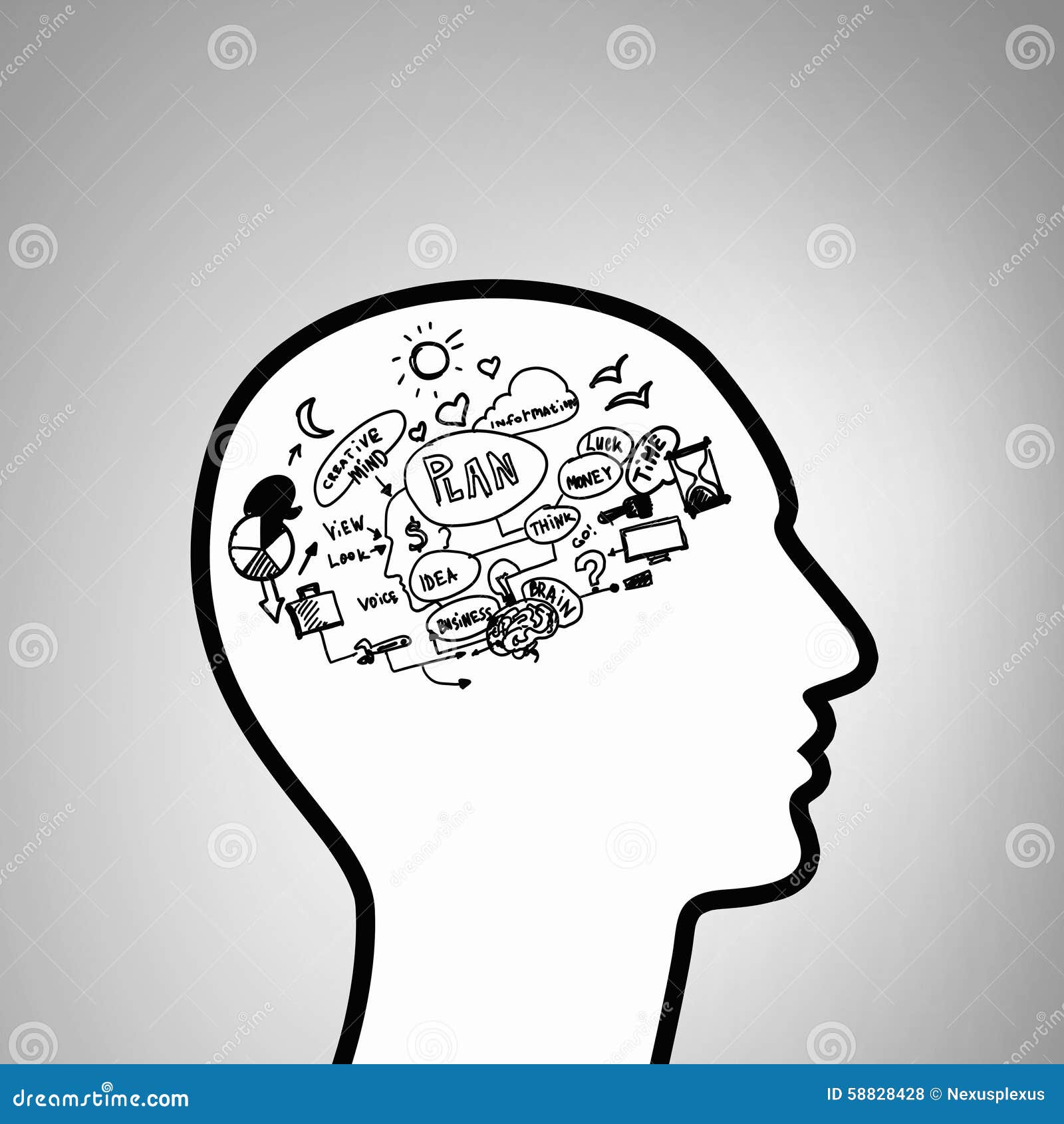 Brainstorm in head stock illustration. Illustration of mental - 58828428