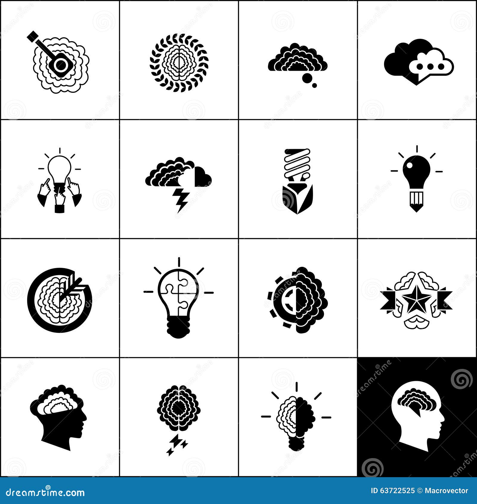 Brainstorm Icons Black stock vector. Illustration of pictogram - 63722525