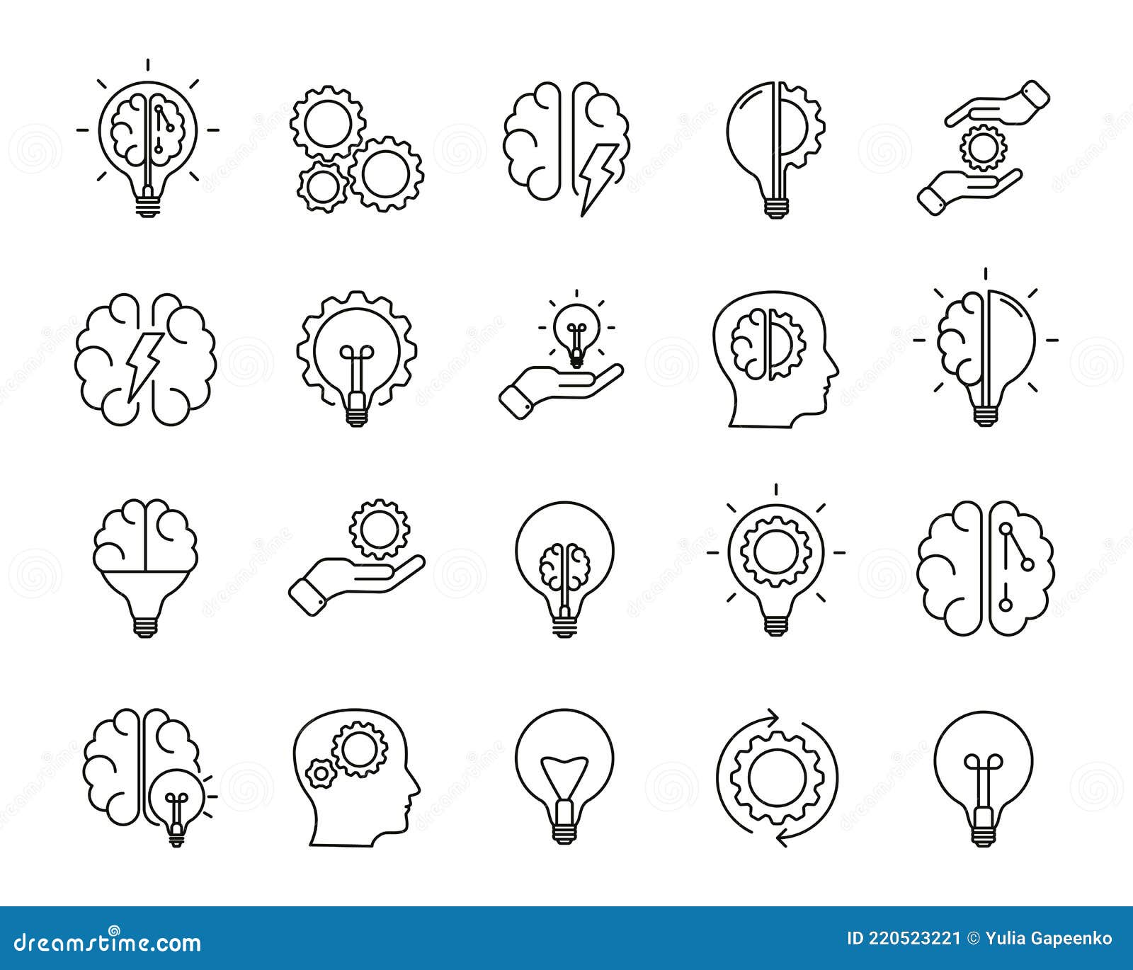 Brainstorm Icons Set. Artificial Light, Brain, Lightbulb, Creative ... Brainstorm Icons Set. Artificial Light, Brain, Lightbulb, Creative ...