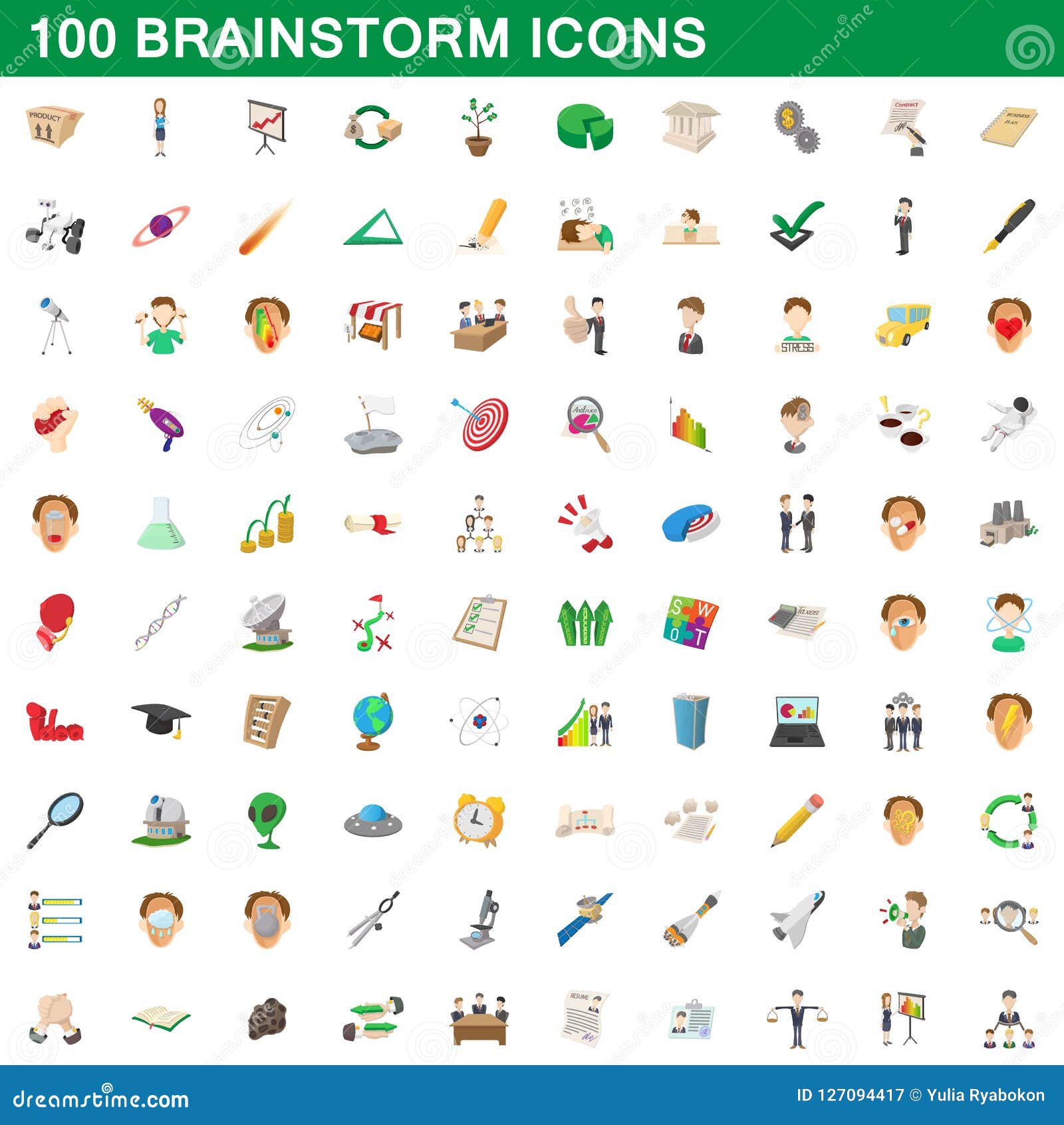 100 Brainstorm Icons Set, Cartoon Style Stock Illustration ... 100 Brainstorm Icons Set, Cartoon Style Stock Illustration ...