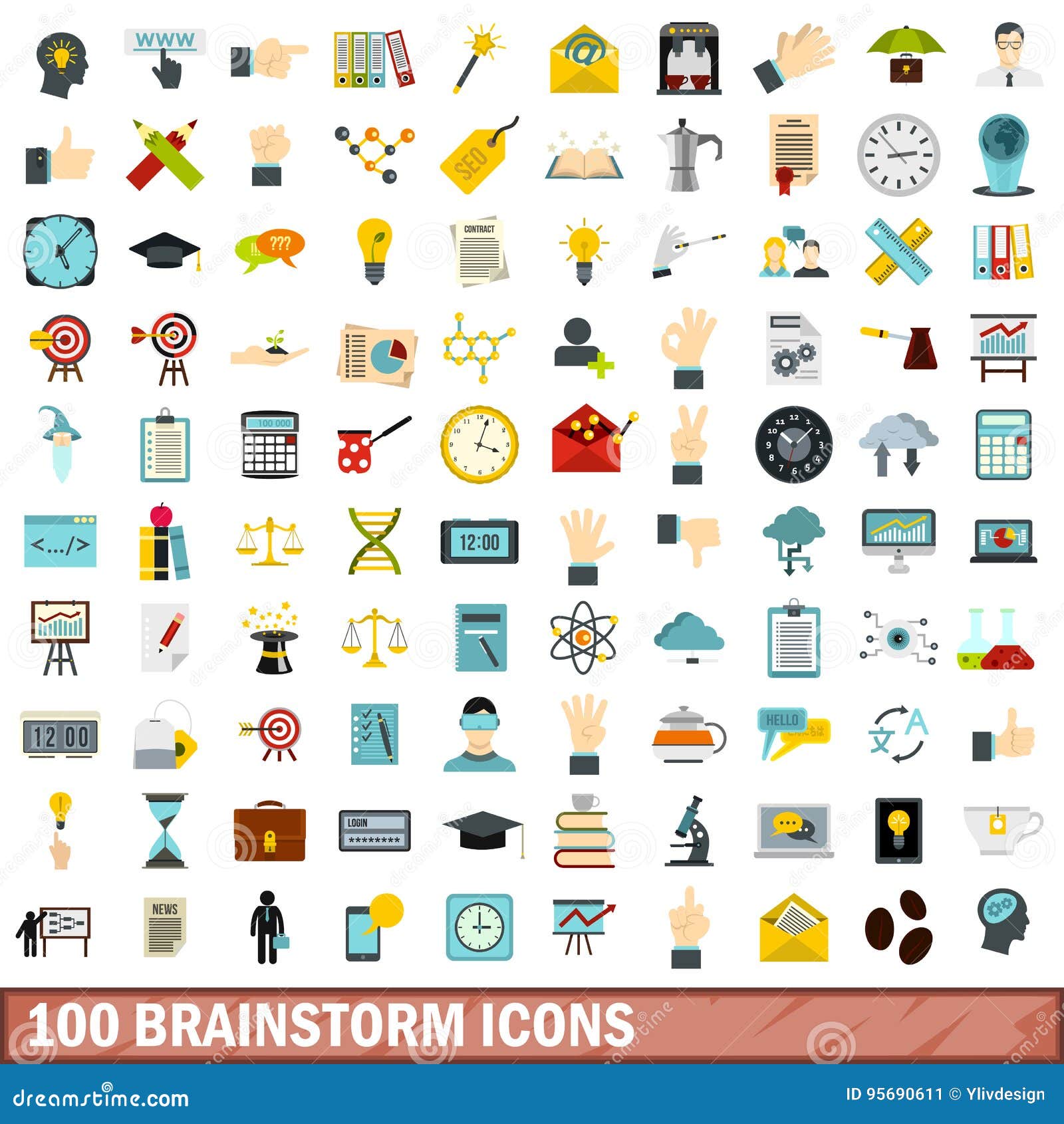 100 Brainstorm Icons Set, Flat Style Stock Vector - Illustration of ... 100 Brainstorm Icons Set, Flat Style Stock Vector - Illustration of ...