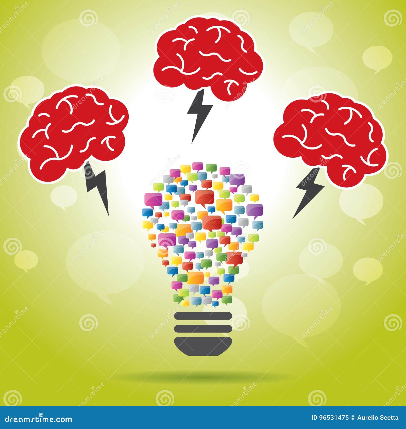 Brainstorm Idea Creative Brain, Lightning and Lamp. Stock Vector ...