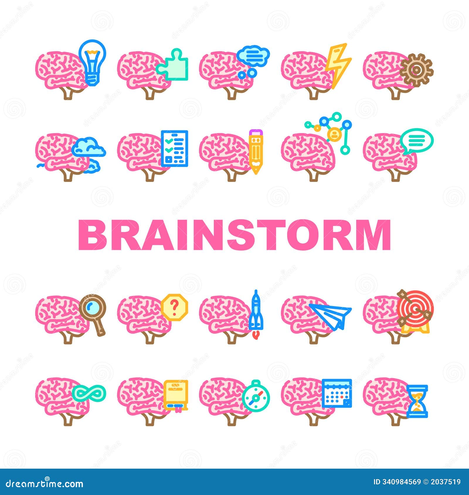 Brainstorm Ideas Creativity Icons Set Vector Stock Illustration ...
