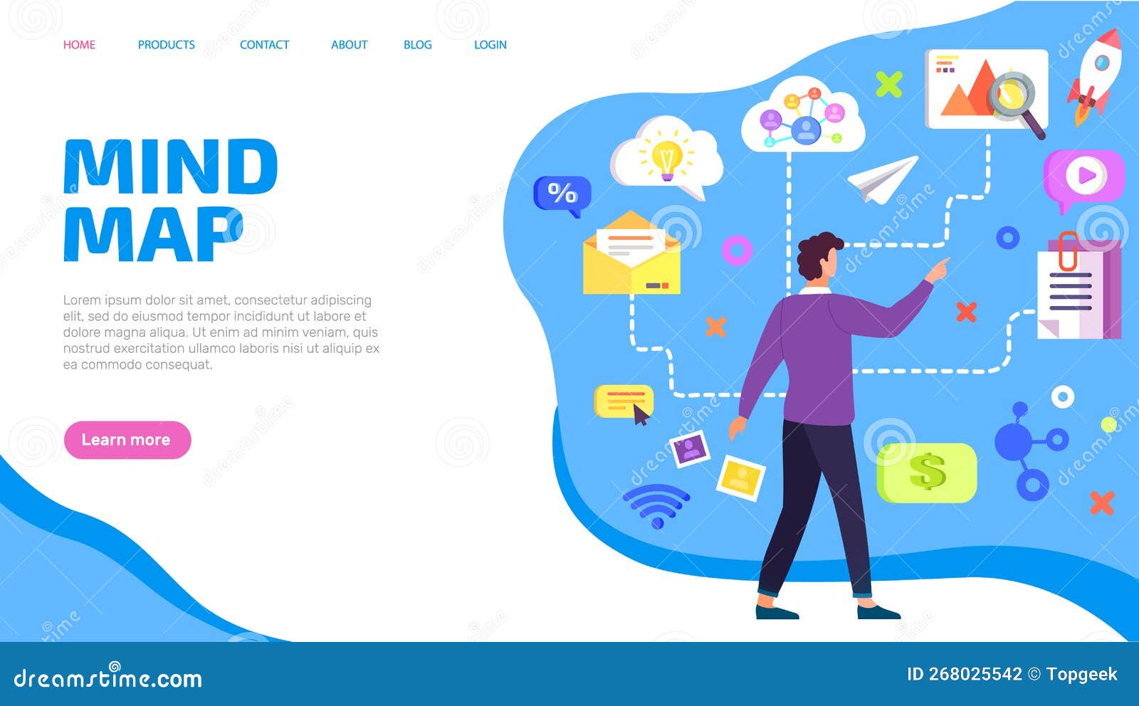 Brainstorm, Imagination Concept. Mind Map on Technology Topic Landing ...