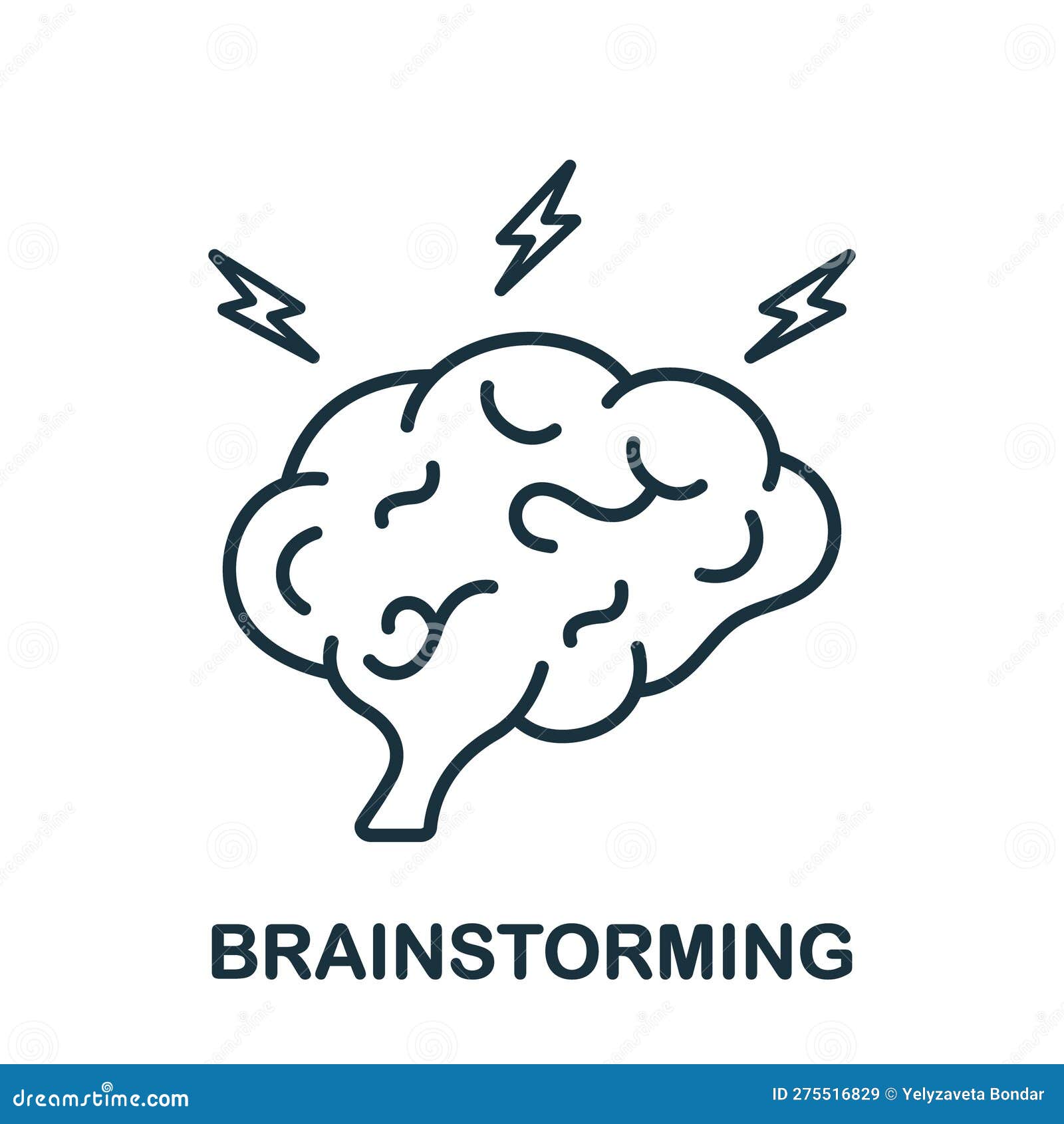 Brainstorm Line Icon. Human Brain With Lightning Linear Pictogram ... Brainstorm Line Icon. Human Brain With Lightning Linear Pictogram ...