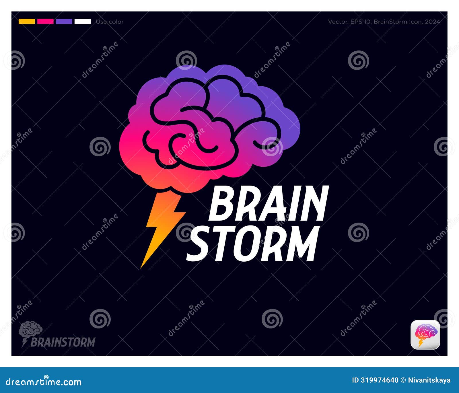 Brainstorm Logo. Brainstorming Emblem. Cloud Like a Brain and Lightning ...