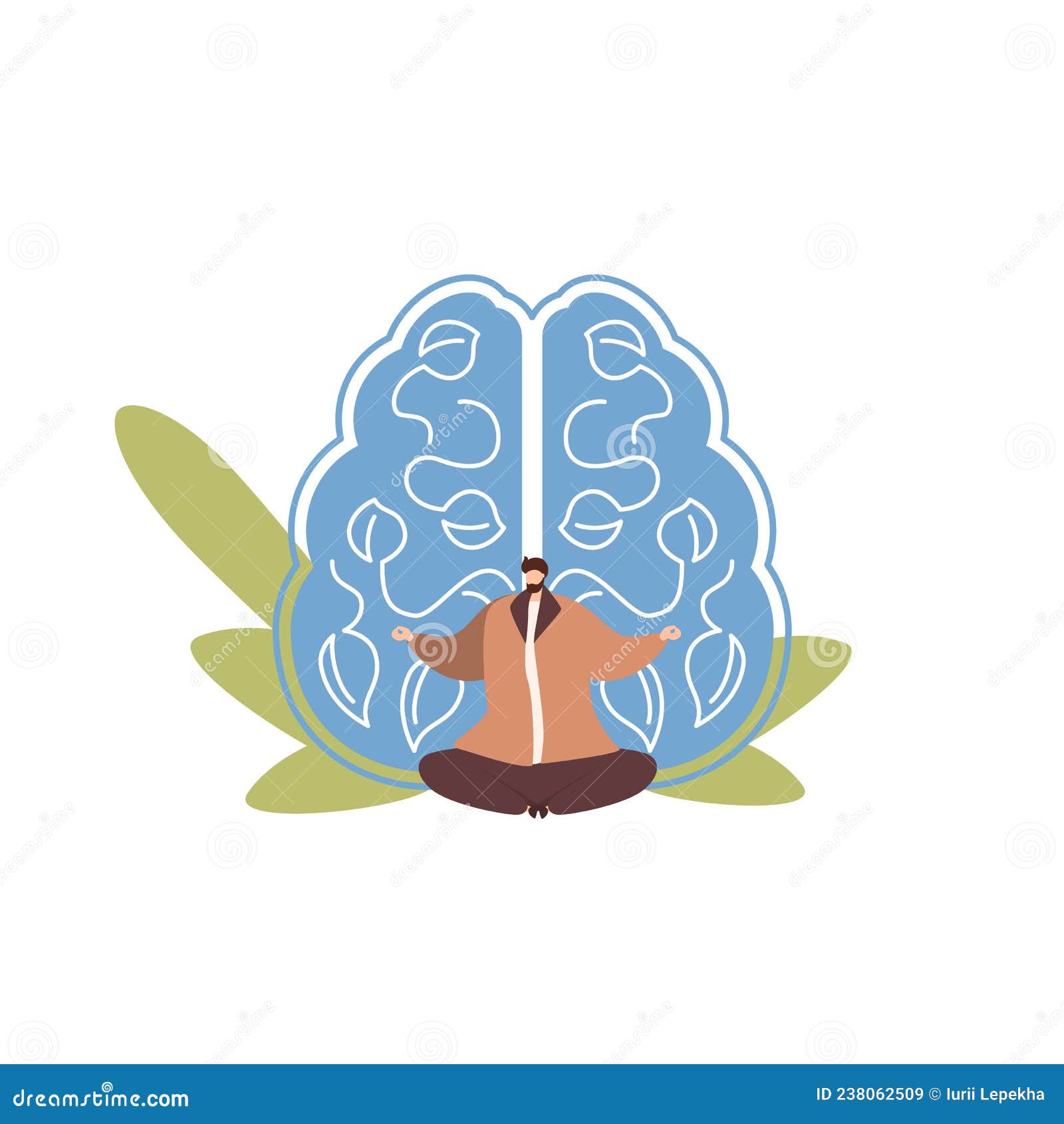 Brainstorm. Man Sits in a Lotus Position and Meditates Stock Vector ...