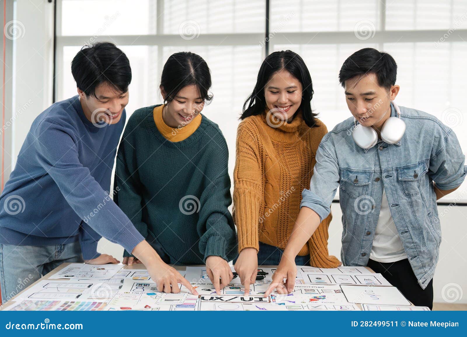 Brainstorm Planing Creative Teamwork, Close Up of Hands Mobile Phone ...